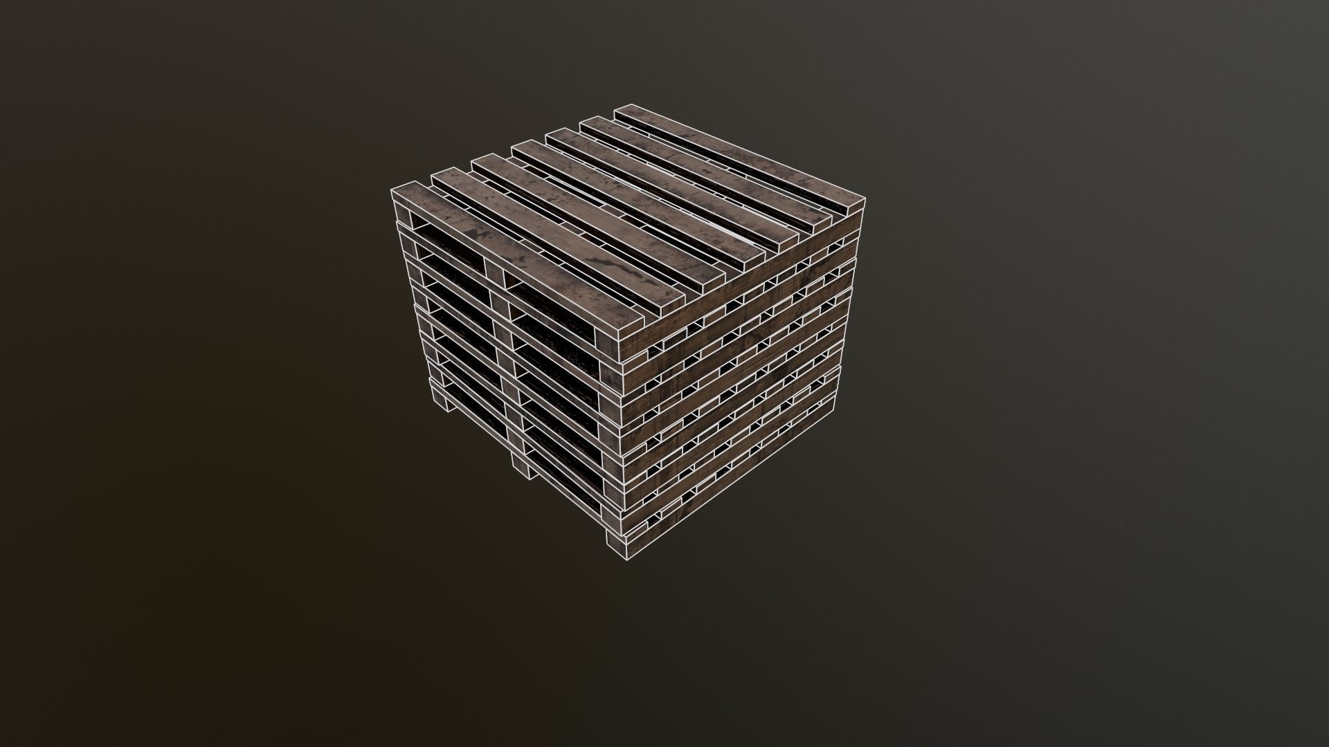 3D model A flat stack of one-sided pallets with 3 supports VR / AR ...