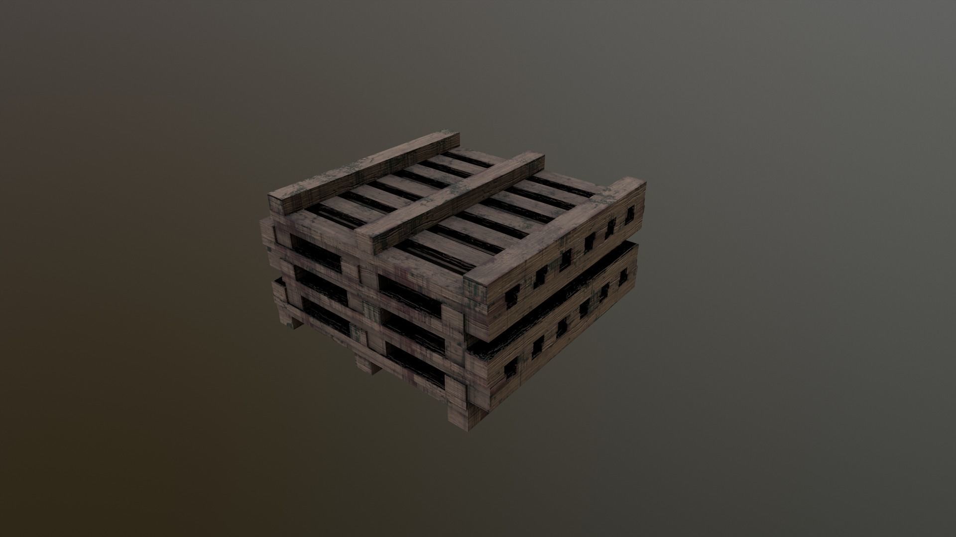 3D model An even stack of inverted old one-sided pallets with 3 ...