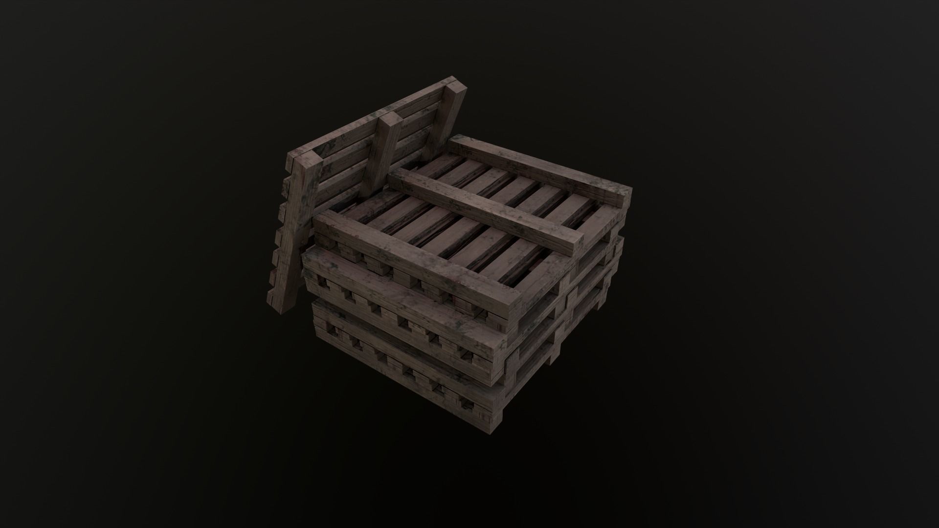 3D model A ruined stack of inverted old one-sided pallets with 3 ...