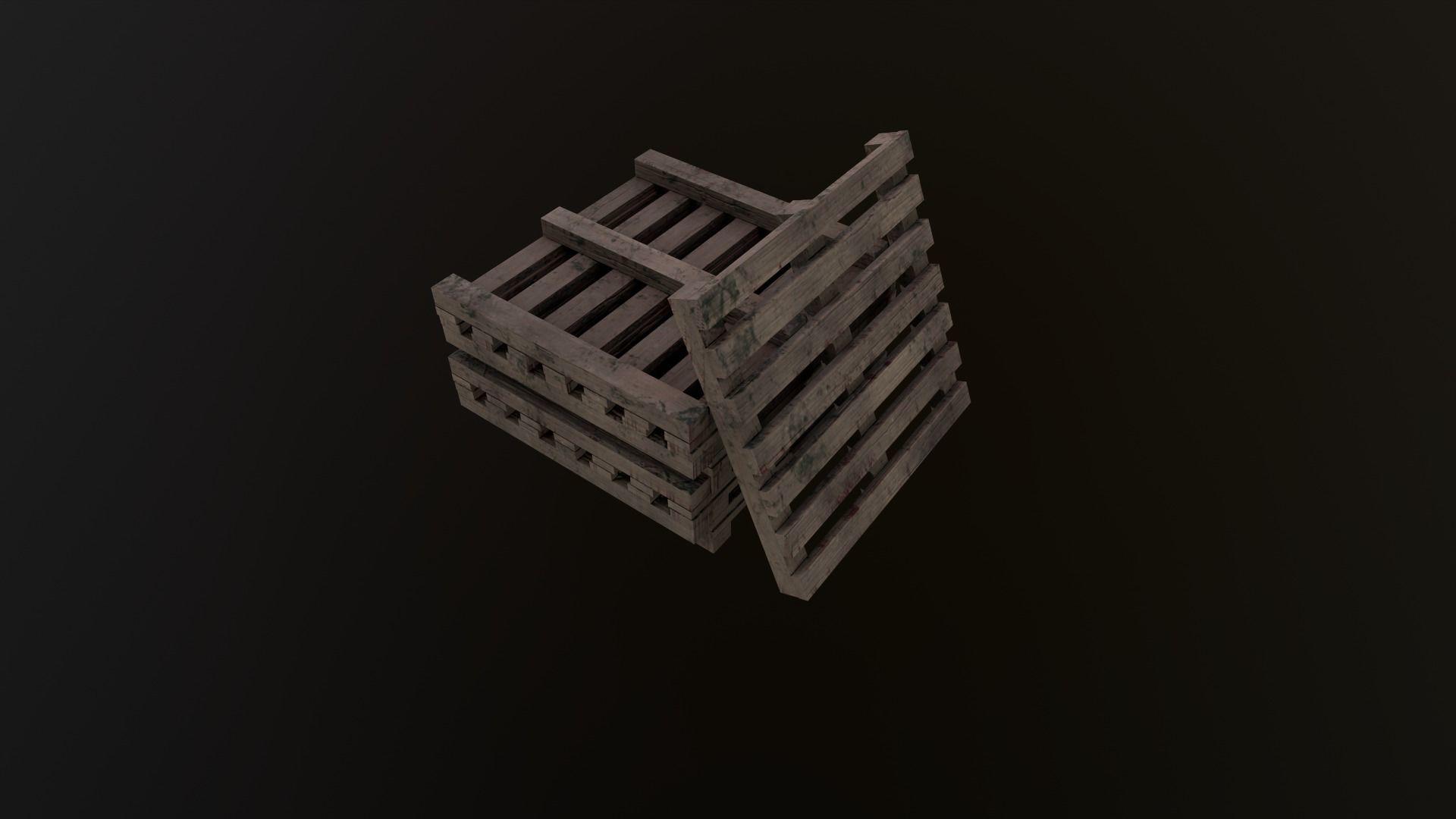 3D model A ruined stack of inverted old one-sided pallets with 3 ...