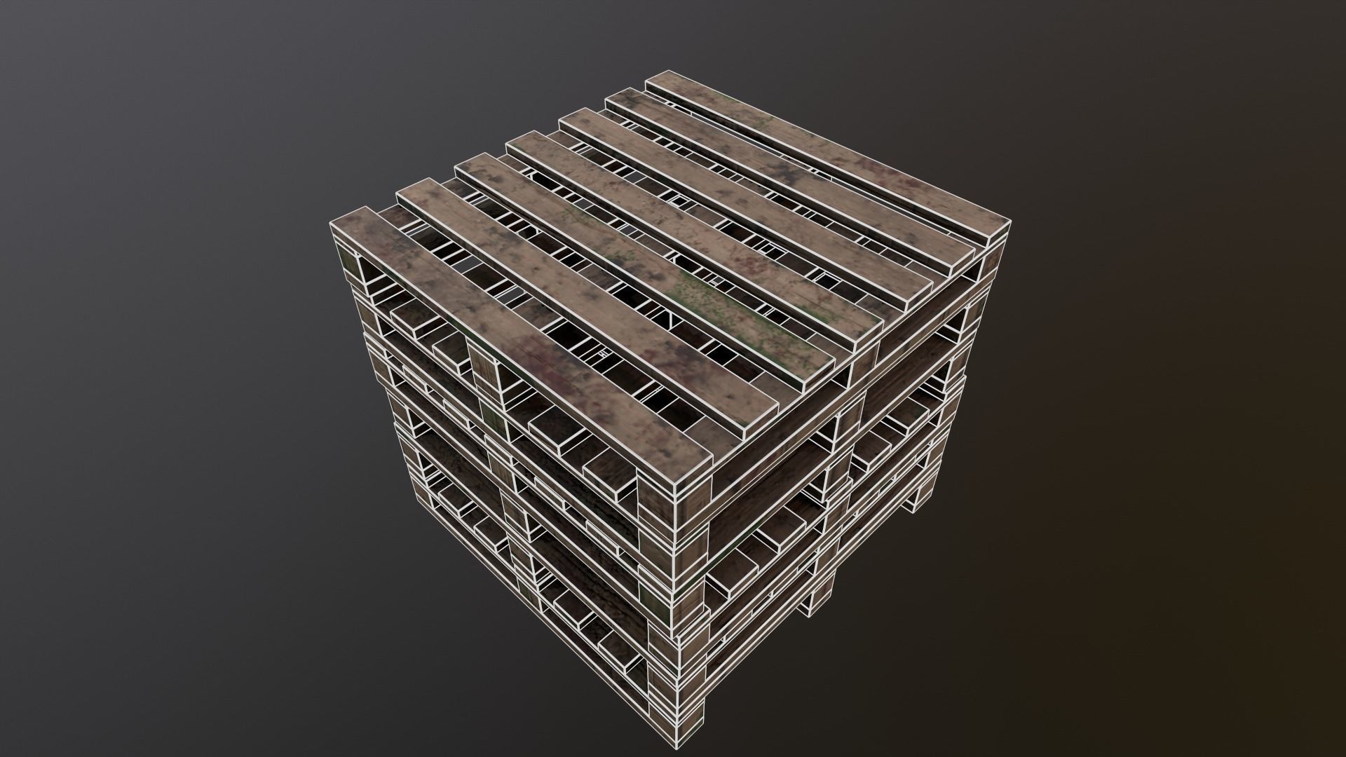3D model Smooth stack of old all-round pallets with 3 supports VR / AR ...