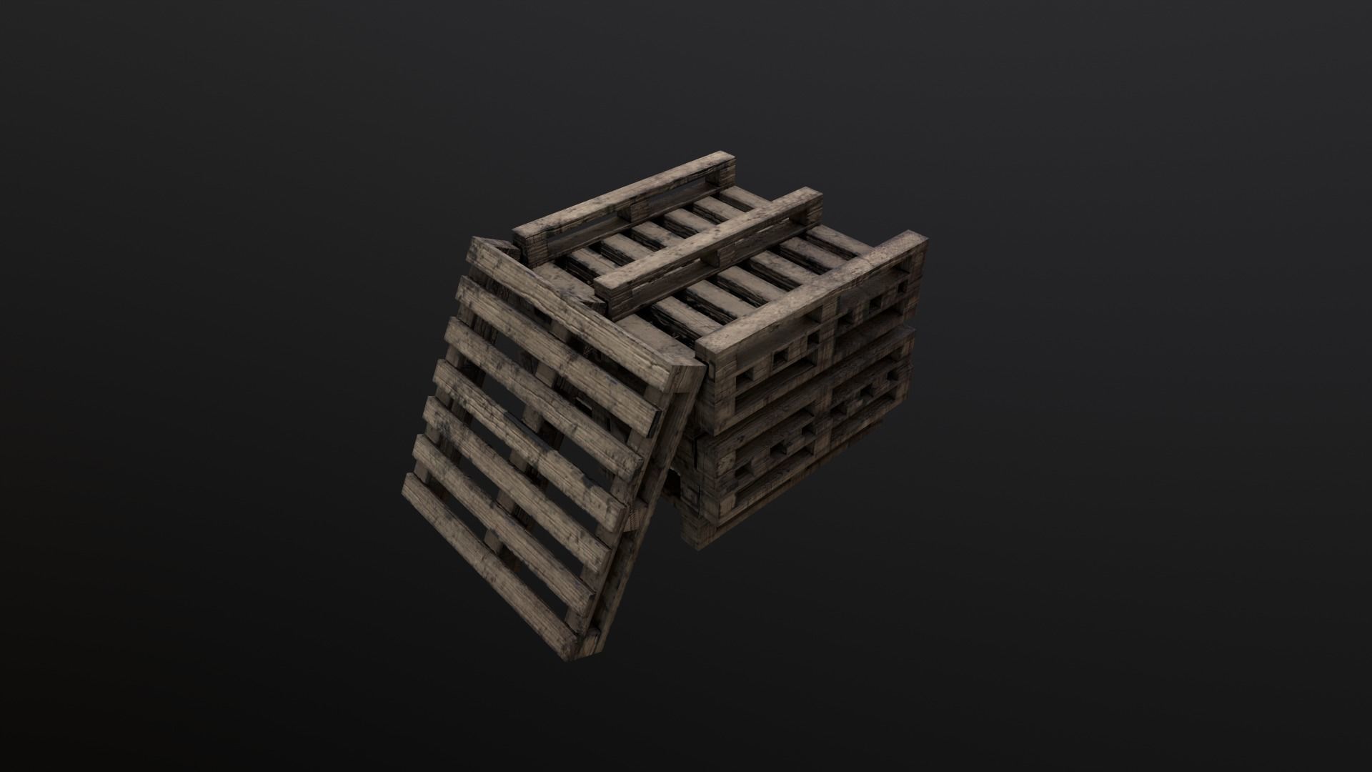 3D model Beveled stack of old universal pallets with 3 supports VR / AR ...