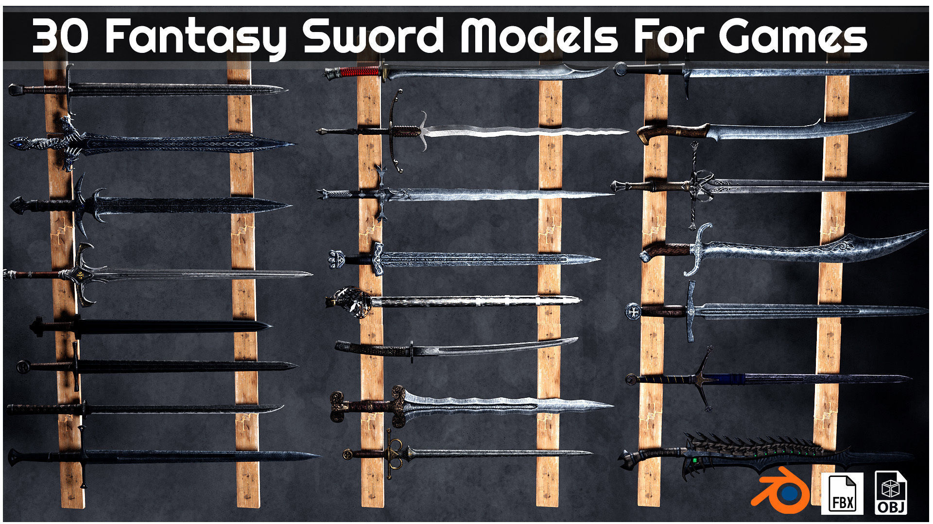 3D model 30 Fantasy Sword Models For Games with Textures VR / AR / low ...