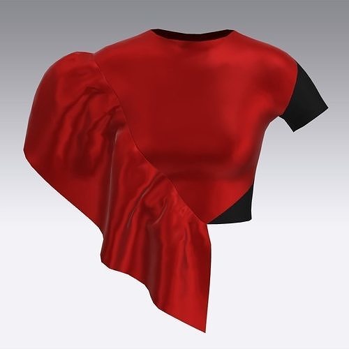 RUFFLED BLOUSE SATIN RED LOOK 3D model | CGTrader