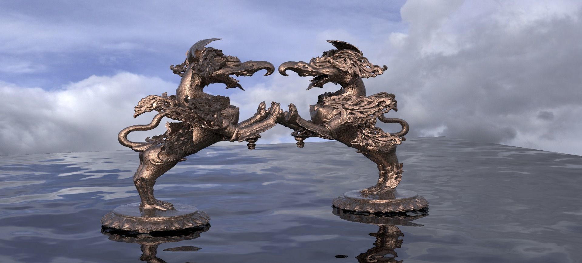Steampunk dragon stand mirrored 3D model | CGTrader