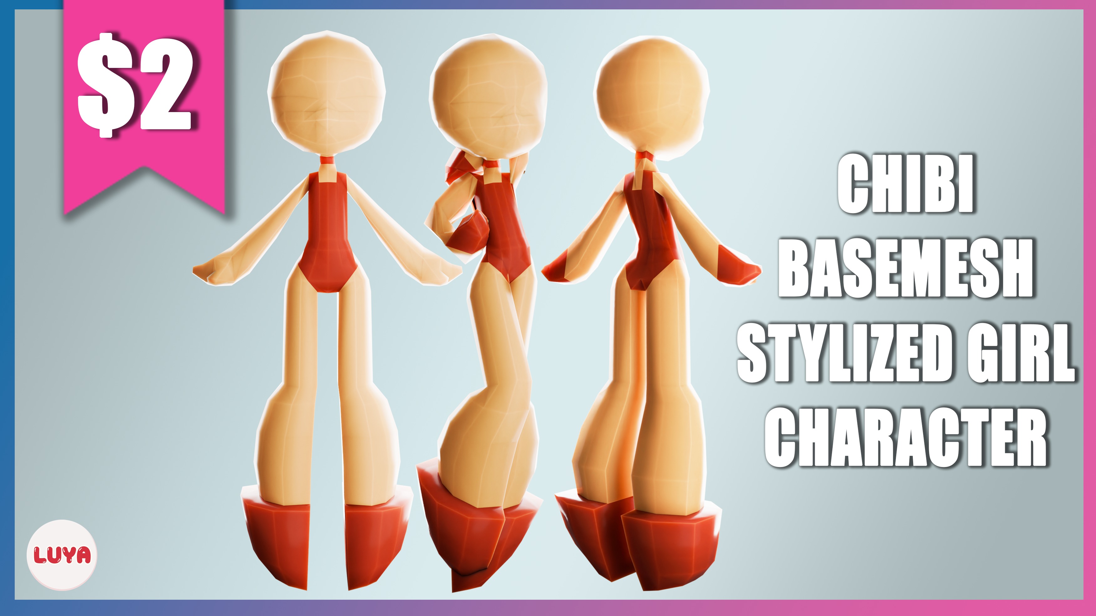 3D model Chibi Stylized Girl Low Poly Base Mesh VR / AR / low-poly ...