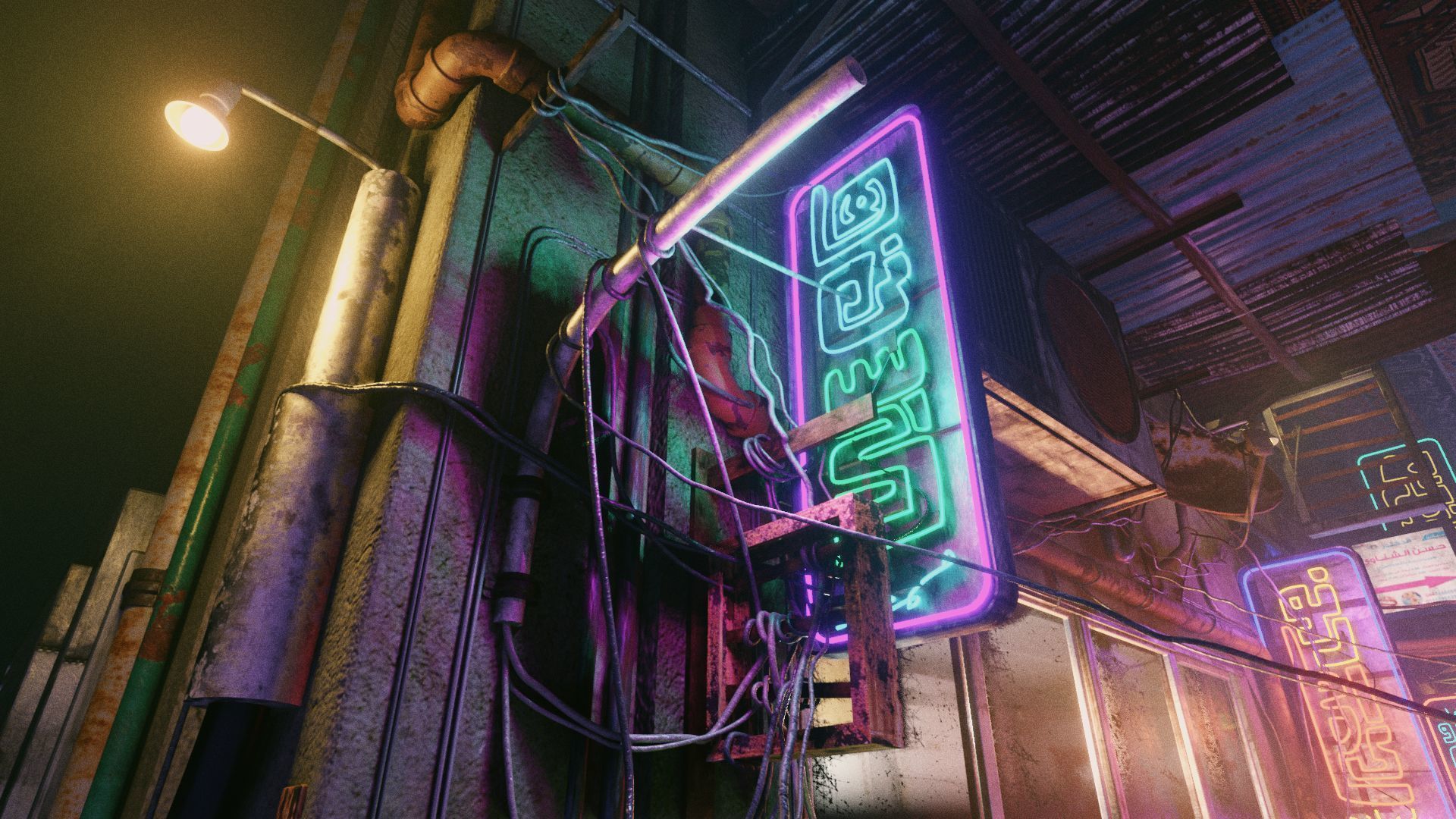 Cairo City Cyberpunk Streets - Animated Neon Signs - Day - Night 3D ...