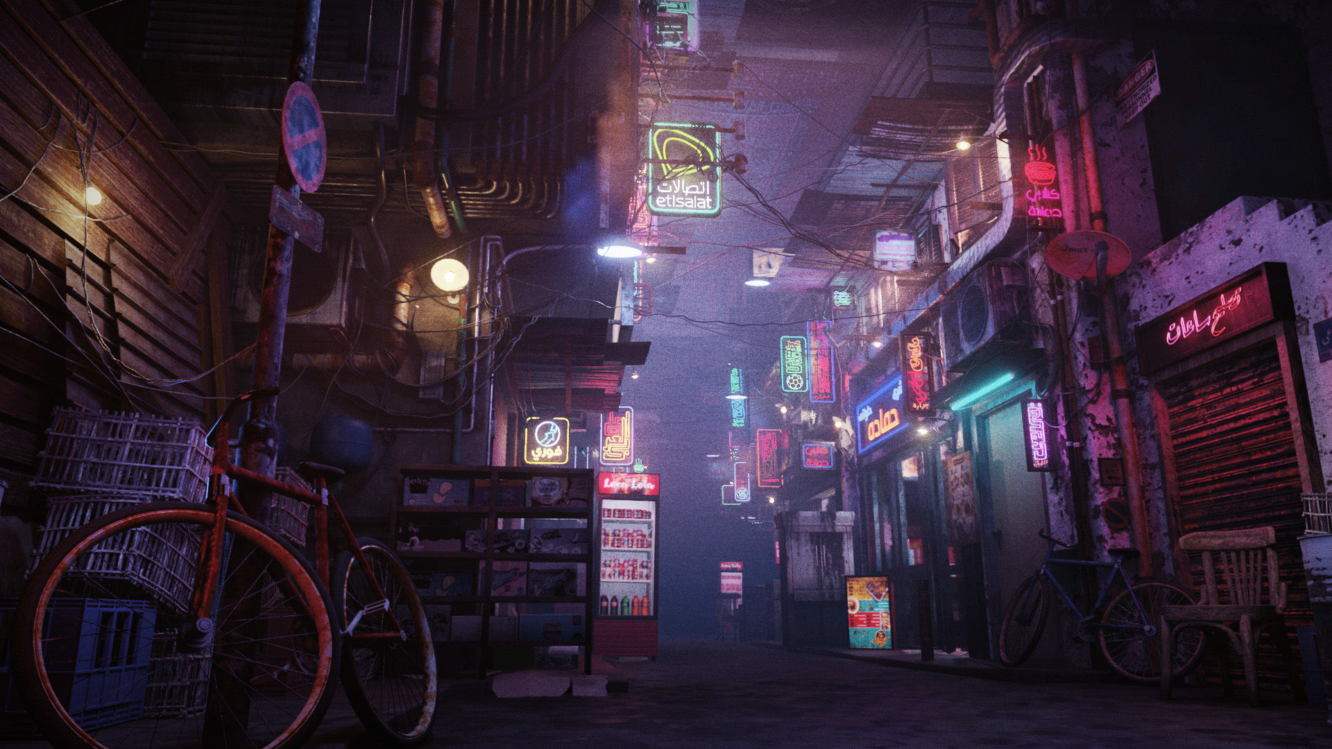Cairo City Cyberpunk Streets - Animated Neon Signs - Day - Night 3D ...