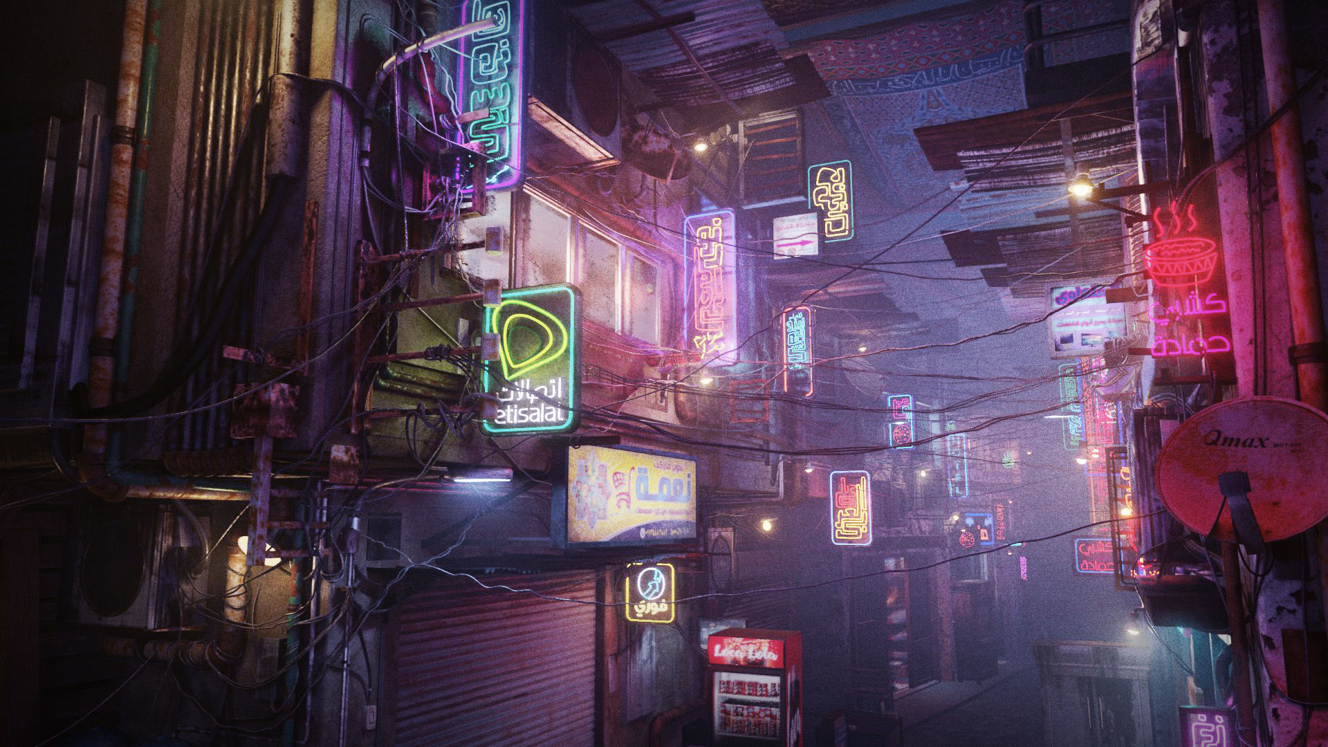 Cairo City Cyberpunk Streets - Animated Neon Signs - Day - Night 3D ...
