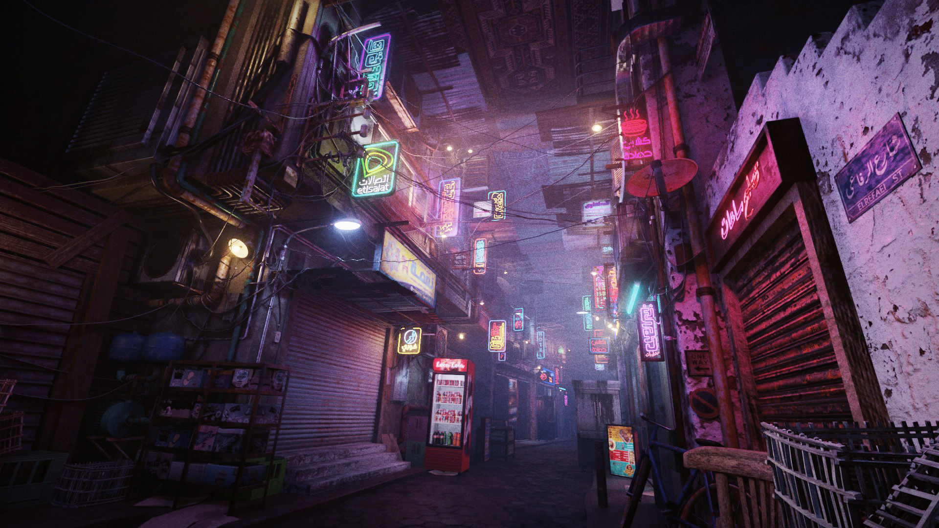 Cairo City Cyberpunk Streets - Animated Neon Signs - Day - Night 3D ...