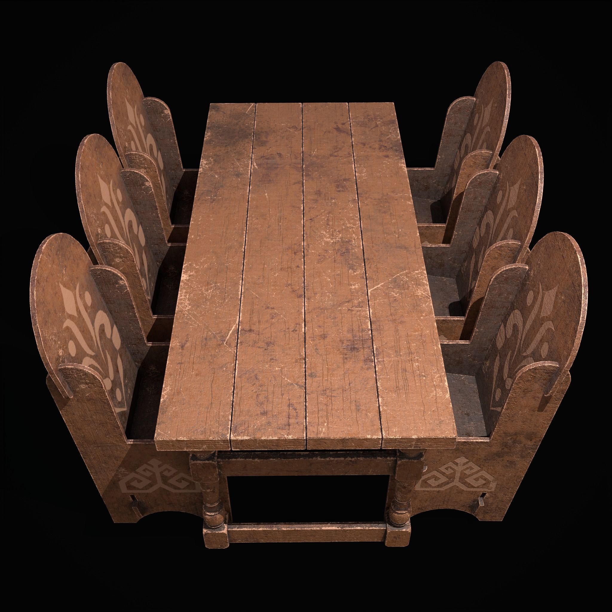 3D Model Collection Elegant Long Table and High Chairs VR / AR / low ...