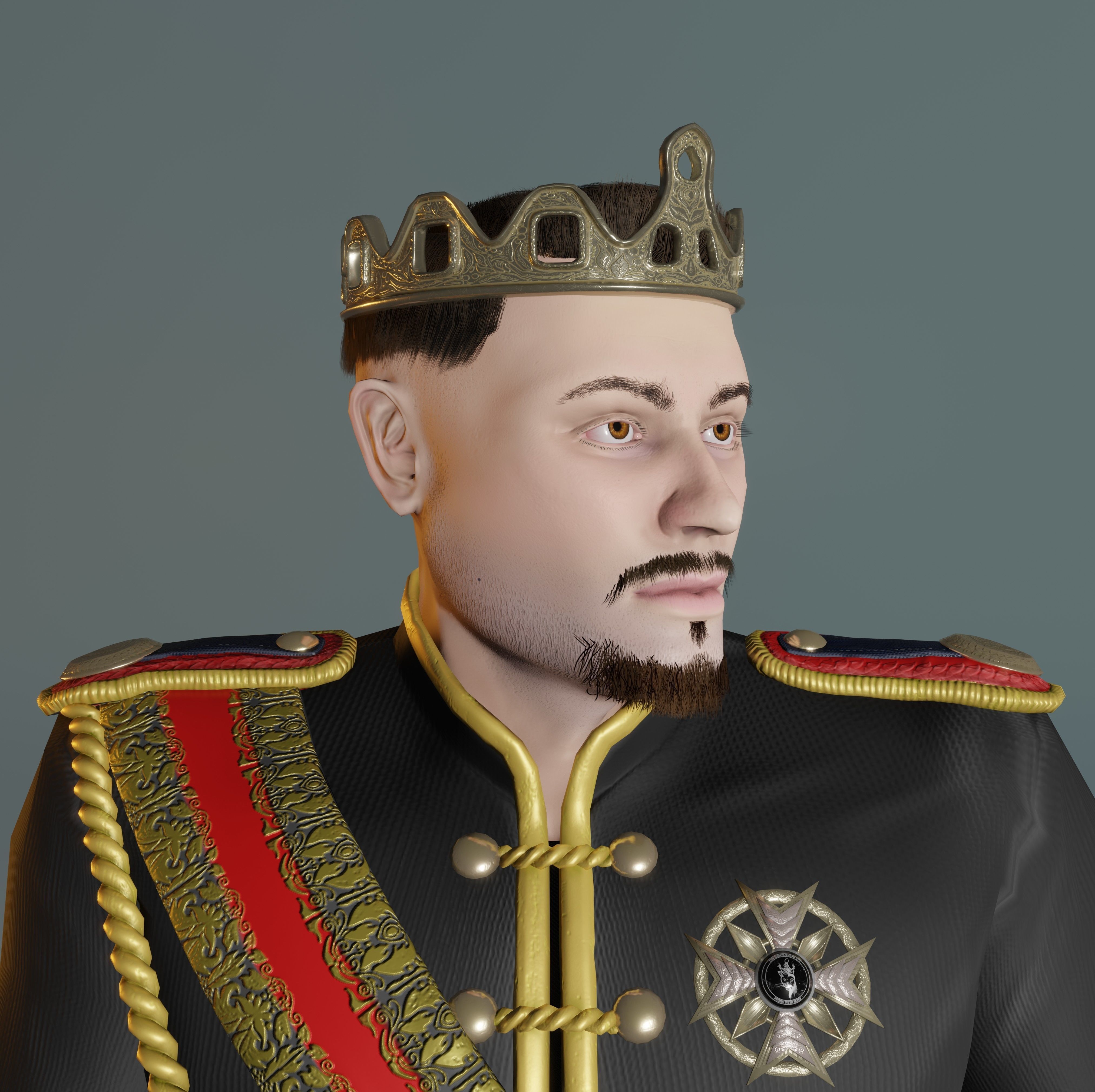 3D model Fighter prince with golden ceremonial medal and wooden cane VR ...