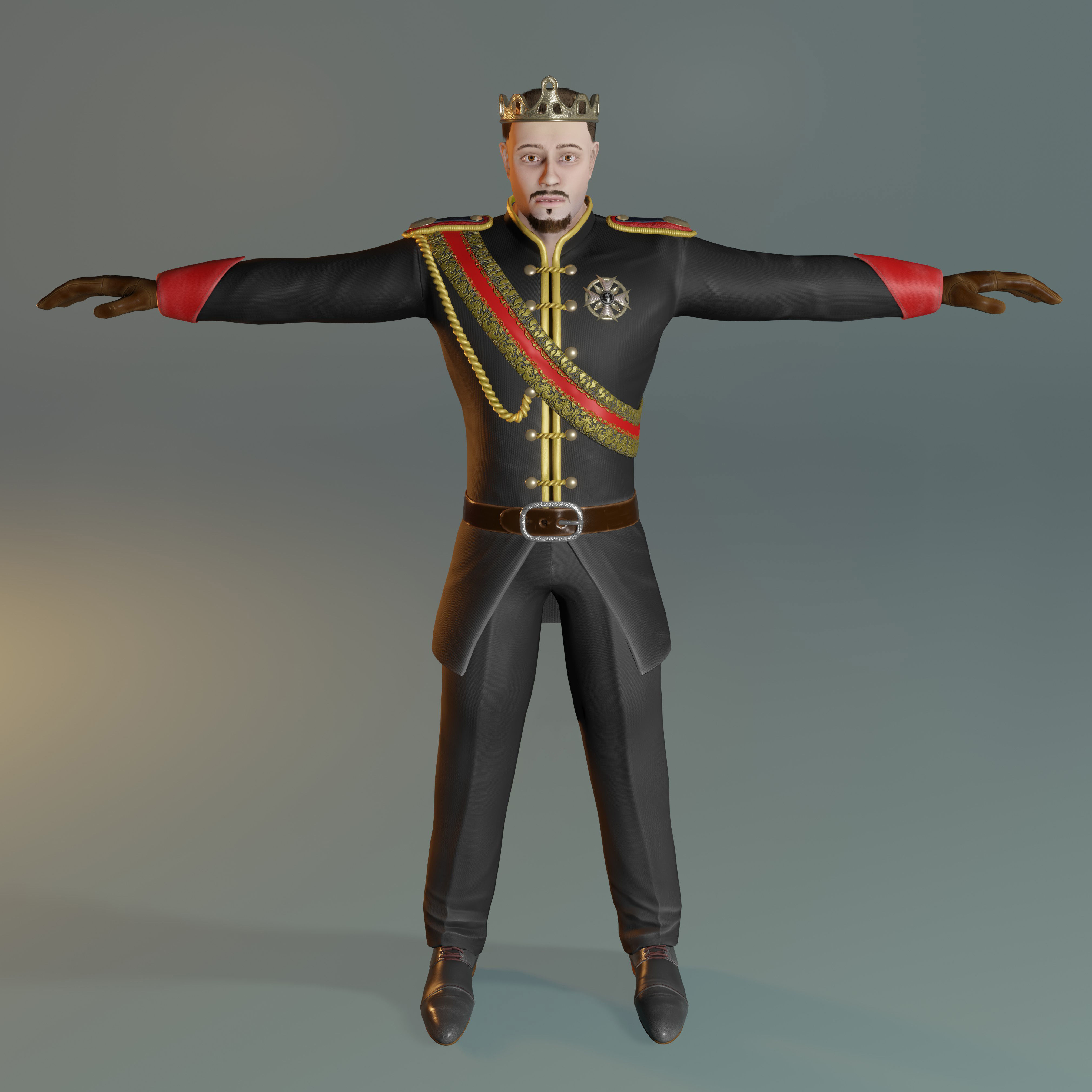 3D model Fighter prince with golden ceremonial medal and wooden cane VR ...