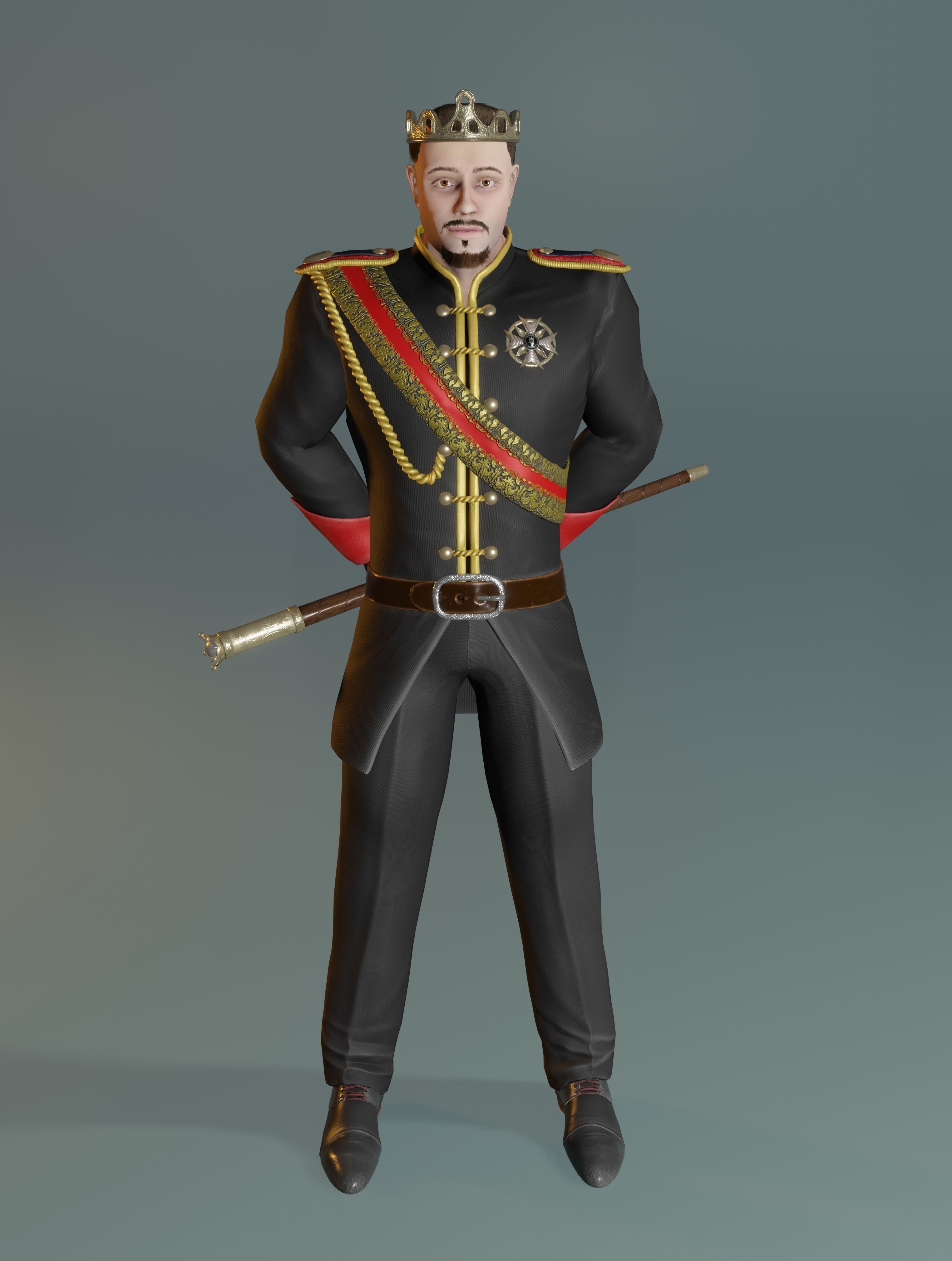 3D model Fighter prince with golden ceremonial medal and wooden cane VR ...