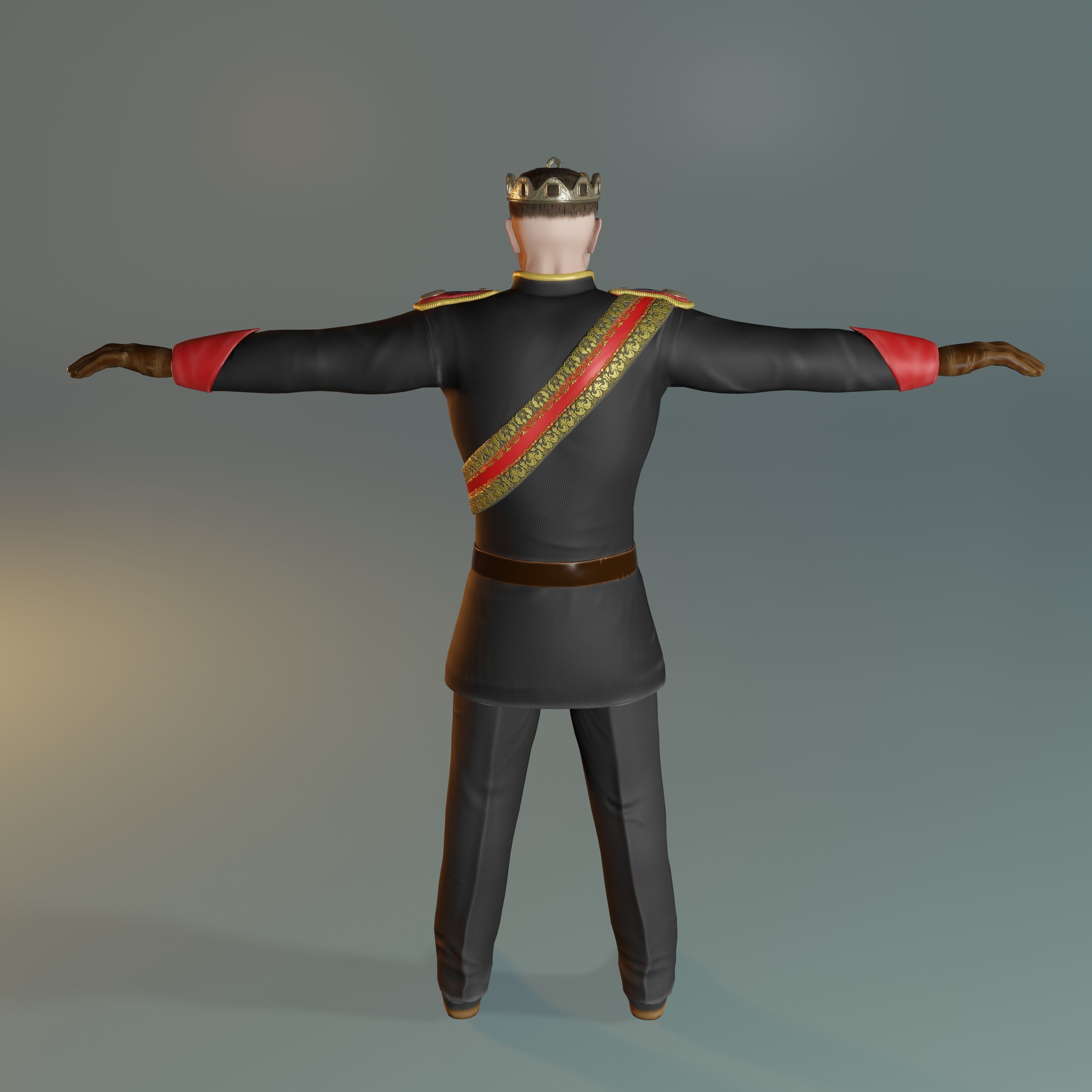 3D model Fighter prince with golden ceremonial medal and wooden cane VR ...