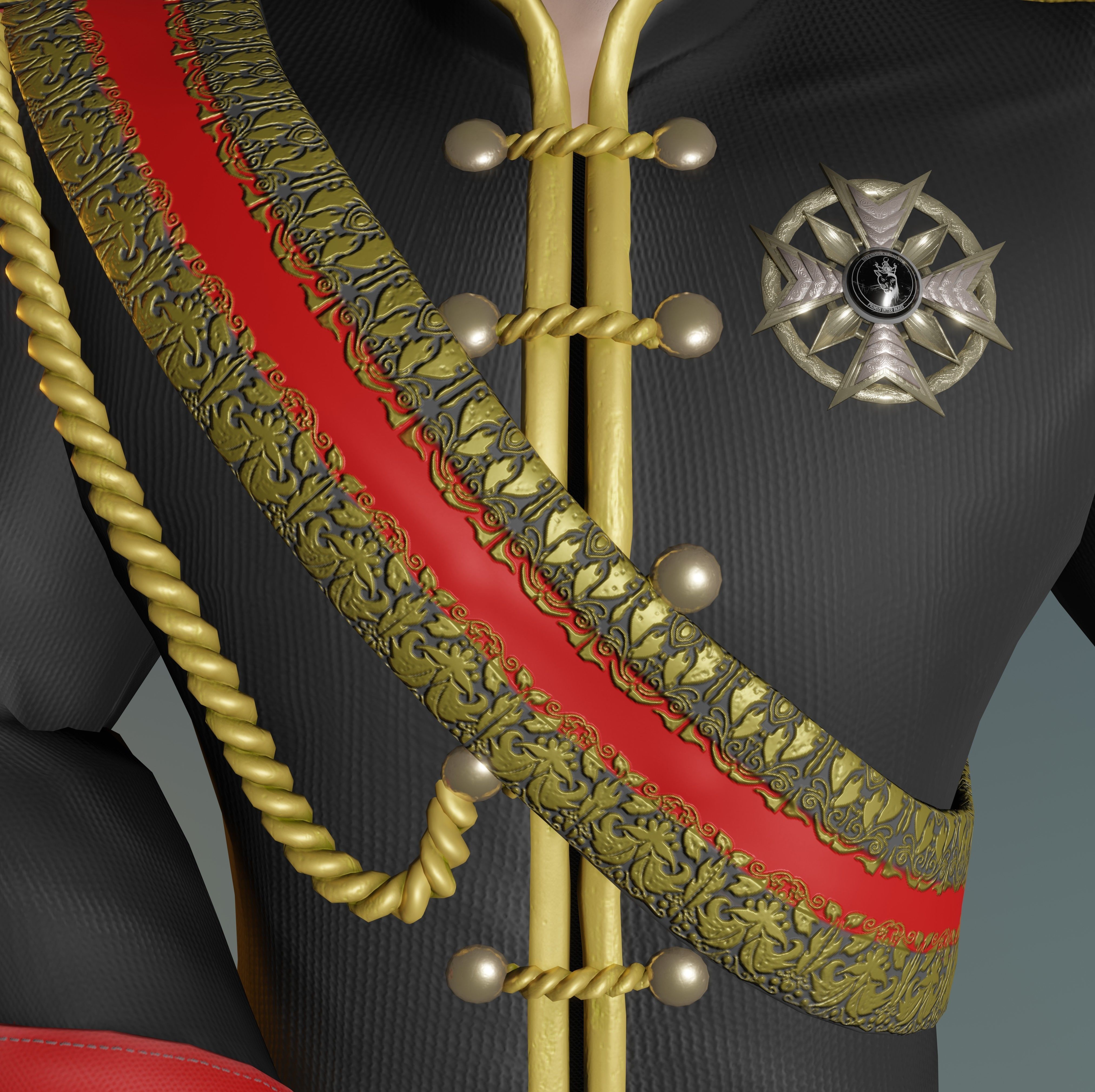 3D model Fighter prince with golden ceremonial medal and wooden cane VR ...