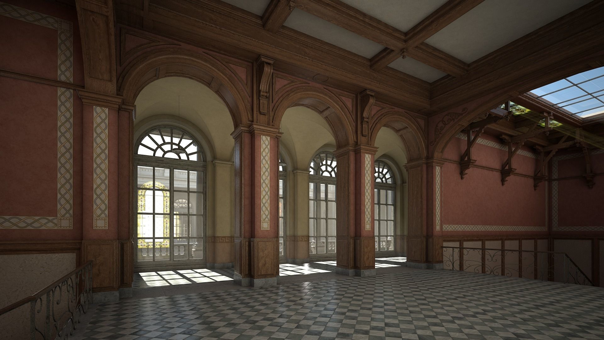 Classical Courtyard with Staircase 3D model | CGTrader