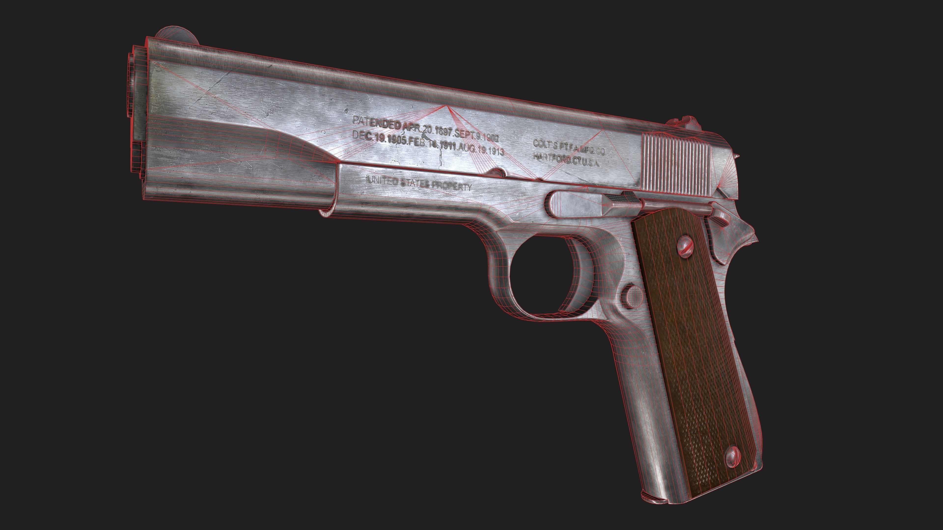 3D model M1911 Game Ready silver gun VR / AR / low-poly | CGTrader