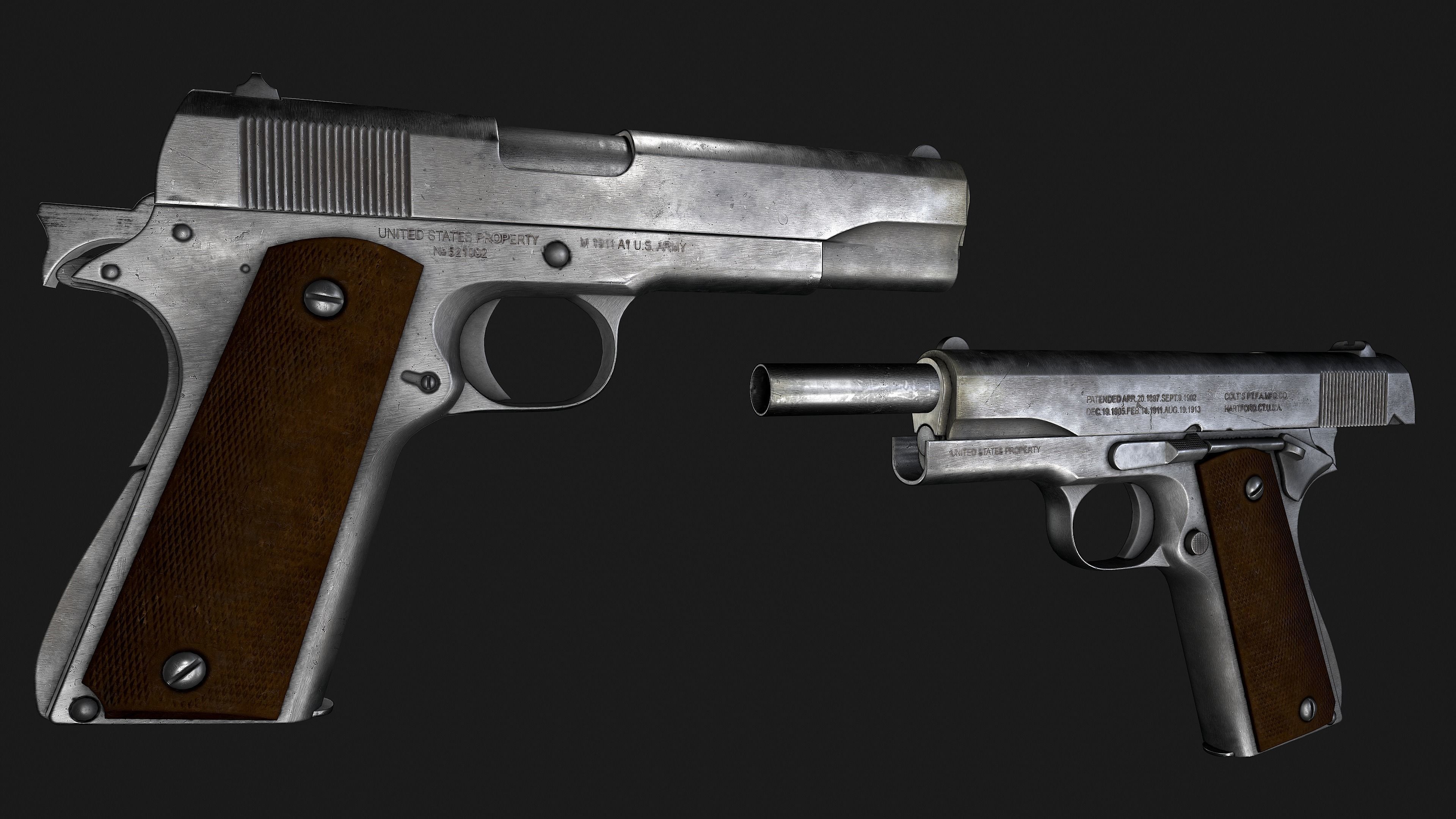 3D model M1911 Game Ready silver gun VR / AR / low-poly | CGTrader