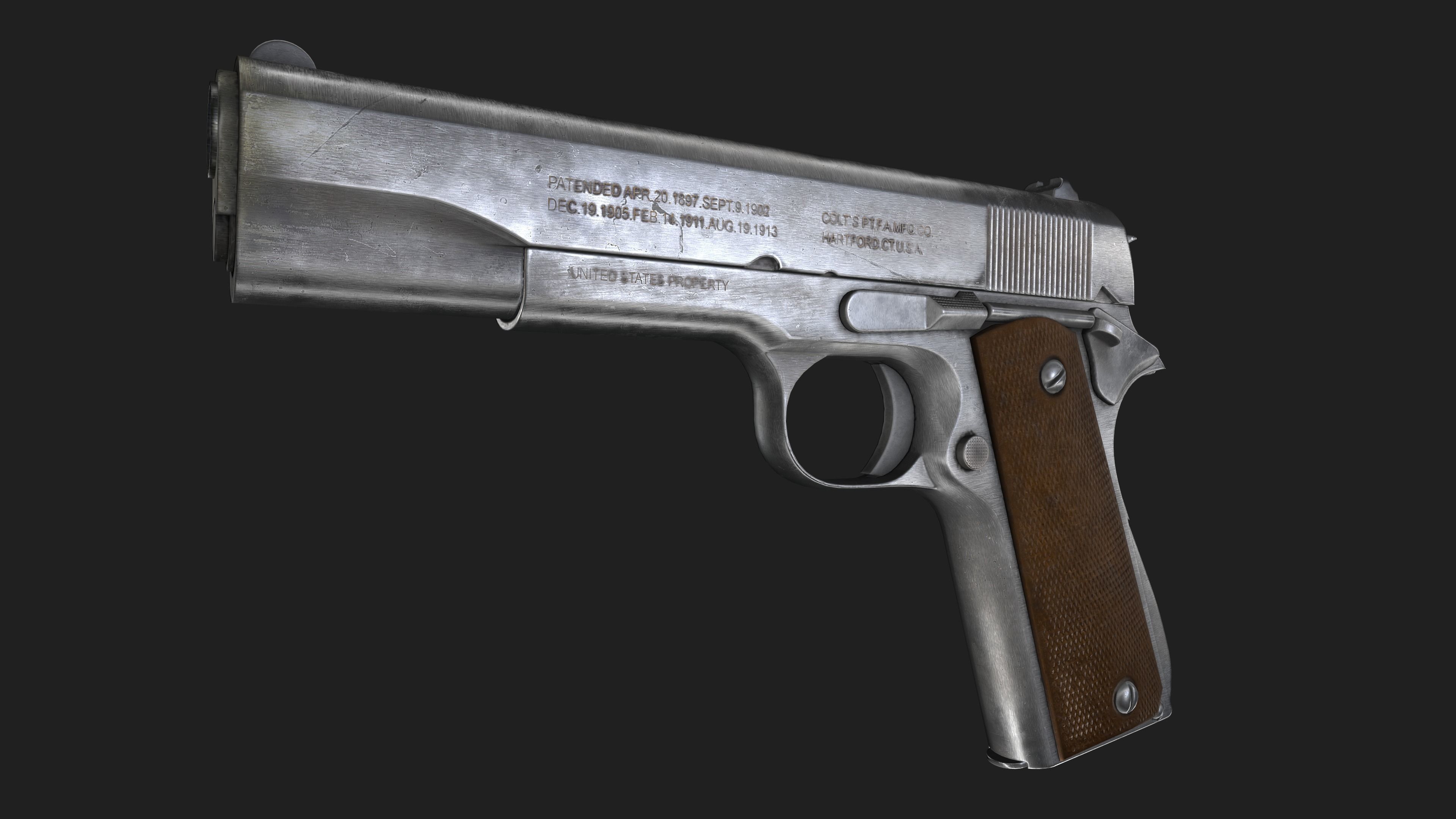 3D model M1911 Game Ready silver gun VR / AR / low-poly | CGTrader