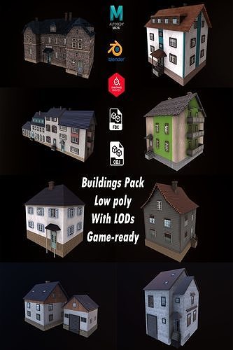 3D model Low-poly Buildings pack with LOD version Game-ready VR / AR ...