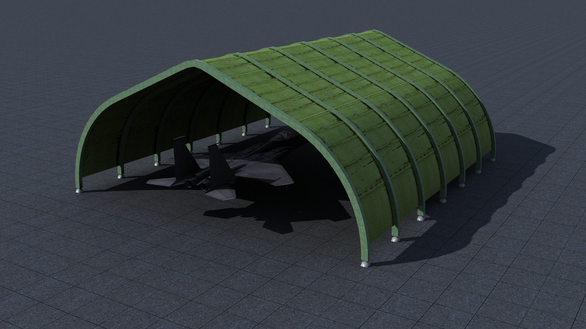 3D model Military Airport Shed - simple aircraft hangar - green VR / AR / low-poly | CGTrader