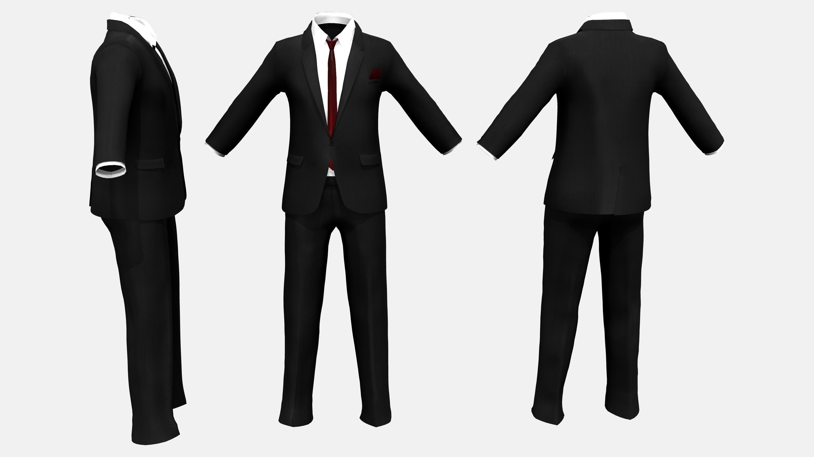 3D model Elegant One Button Closed Front Slim Lapel Black Suit VR / AR ...