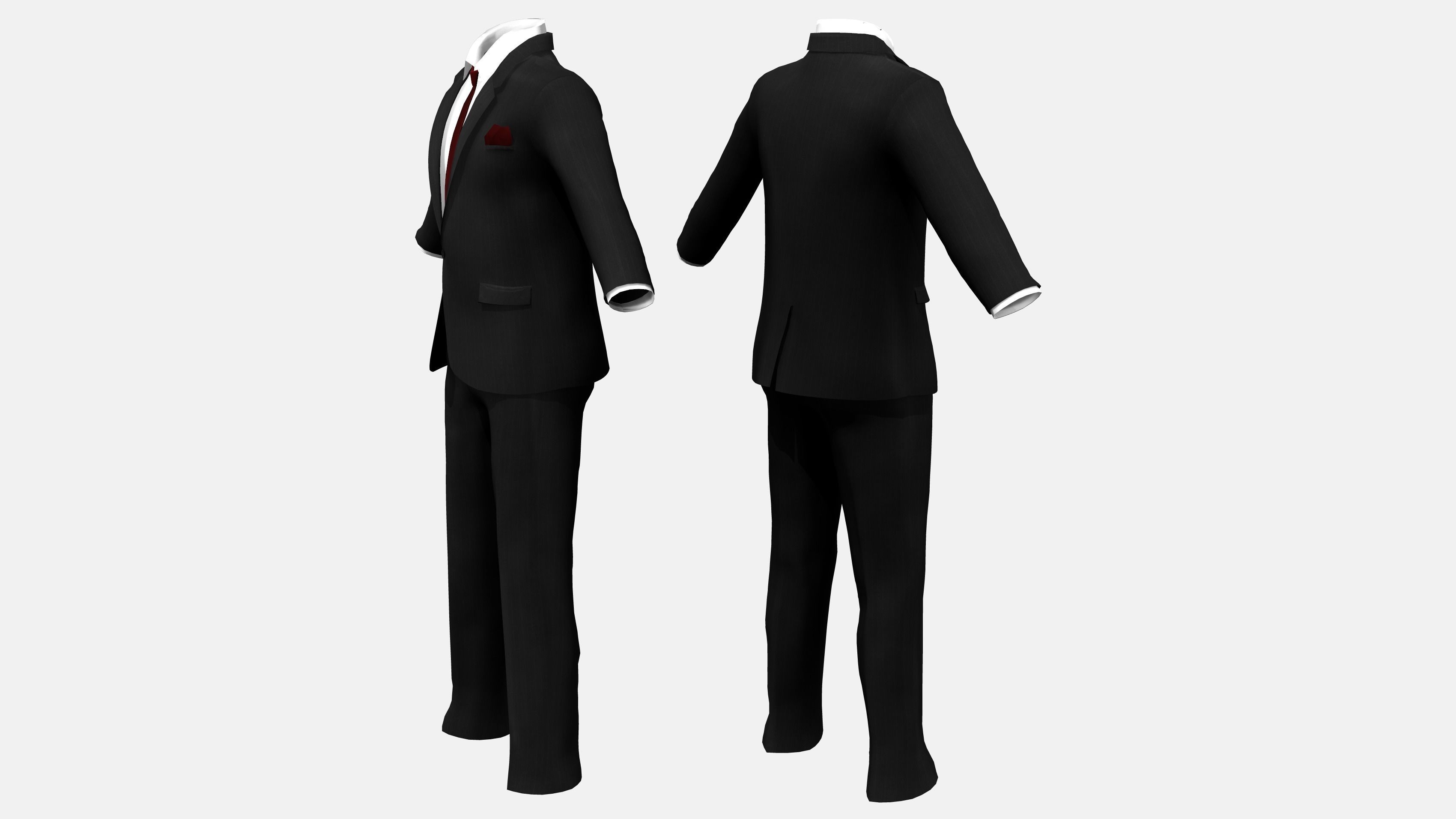 3D model Elegant One Button Closed Front Slim Lapel Black Suit VR / AR ...