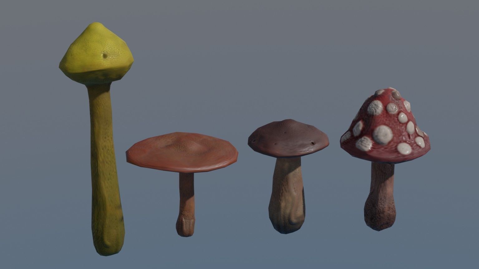 3D model Set of 4 realistic low-poly game-ready mushrooms VR / AR / low ...