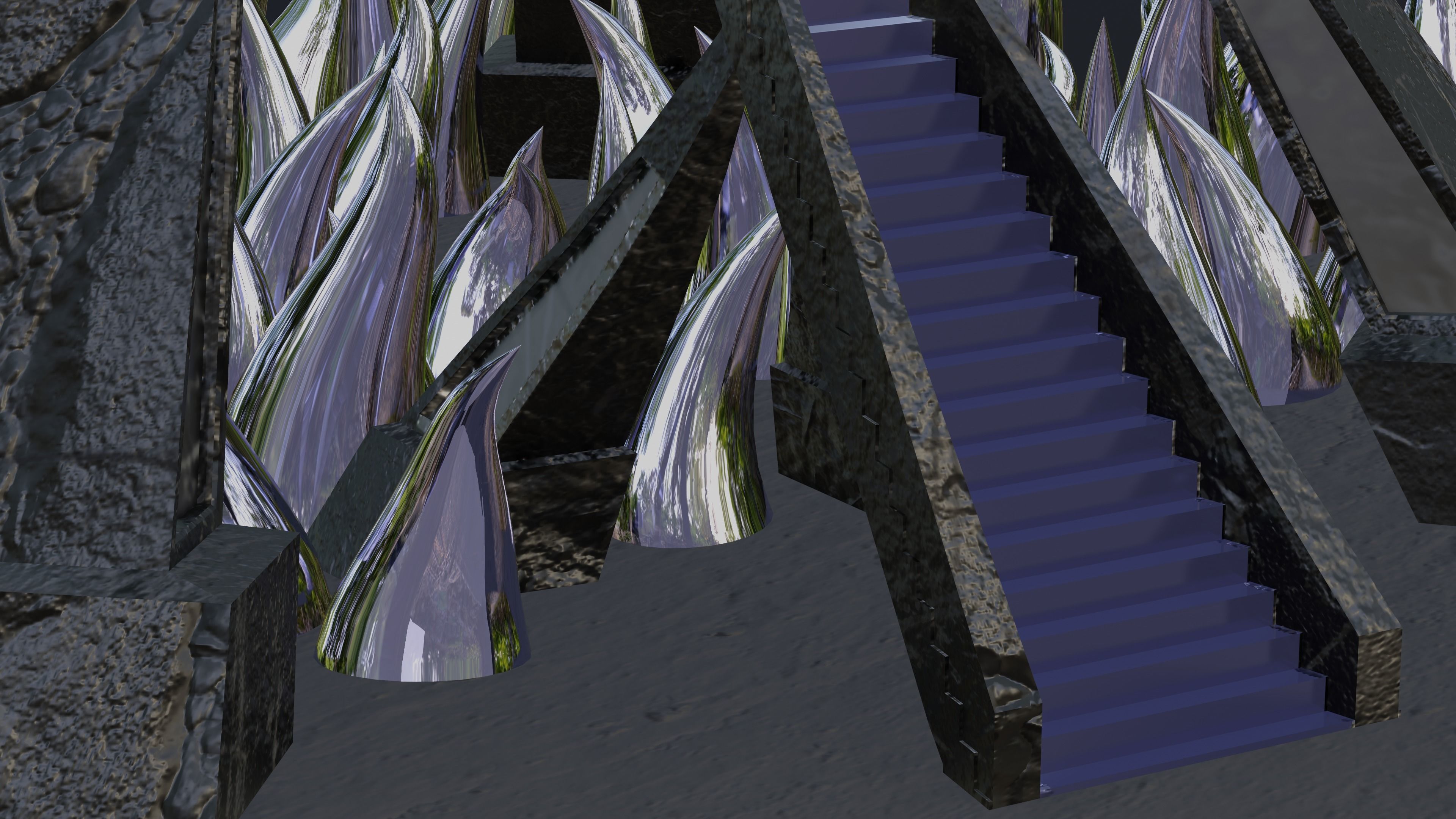 Stone arena with suspended platform on chains free VR / AR / low-poly ...