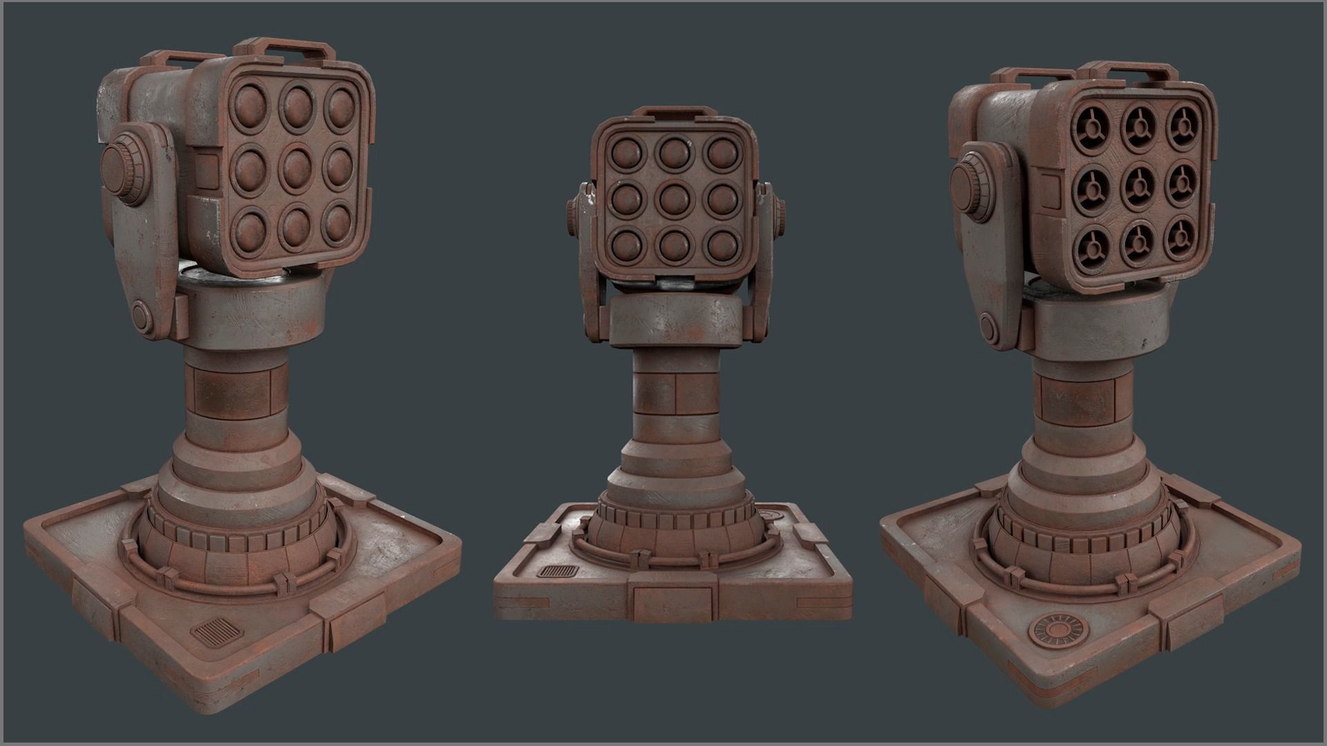Simple 3x3 Rusty Missile Turret 3D model | CGTrader