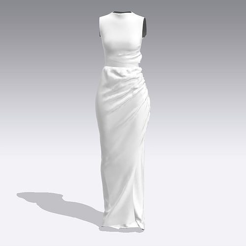 DRAPED DRESS WHITE LONG DRESS 3D model | CGTrader