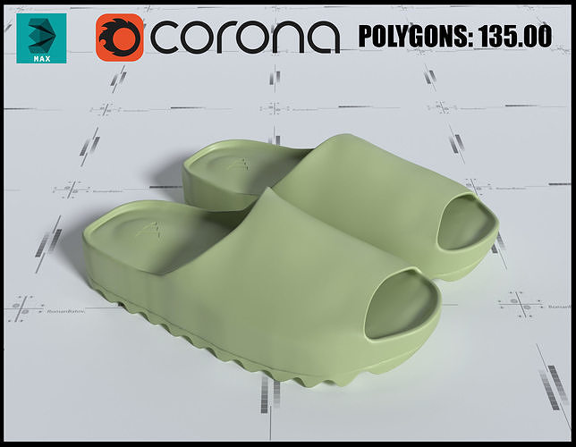 Green yeezy slide Adidas 3D model 3D model | CGTrader