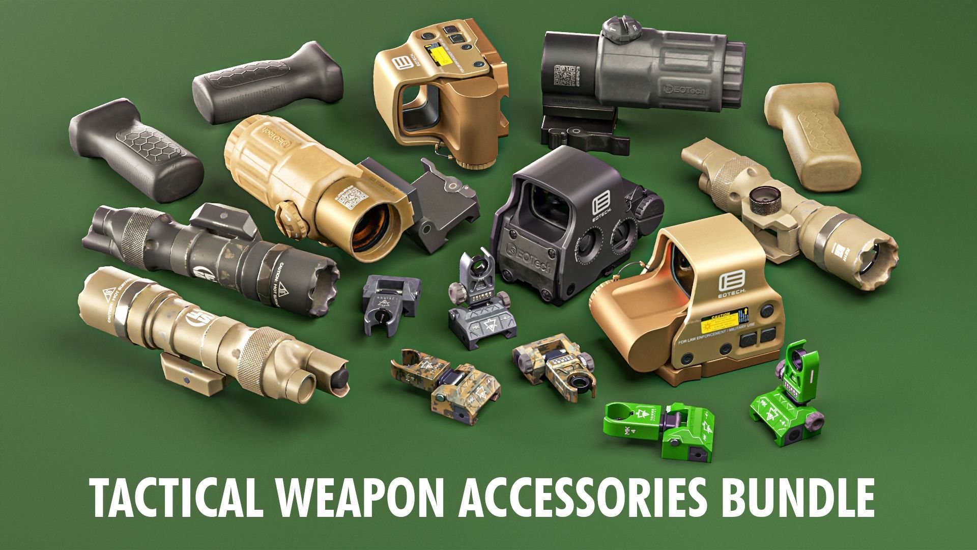 3D model Weapon Attachments Bundle - PBR - Game Ready VR / AR / low-poly | CGTrader