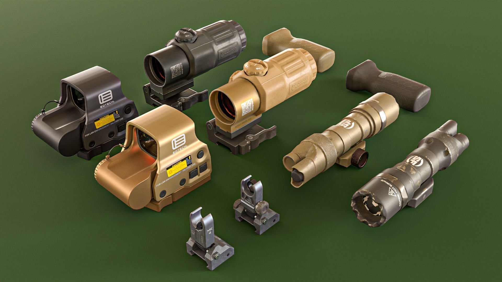 3D model Weapon Attachments Bundle - PBR - Game Ready VR / AR / low ...