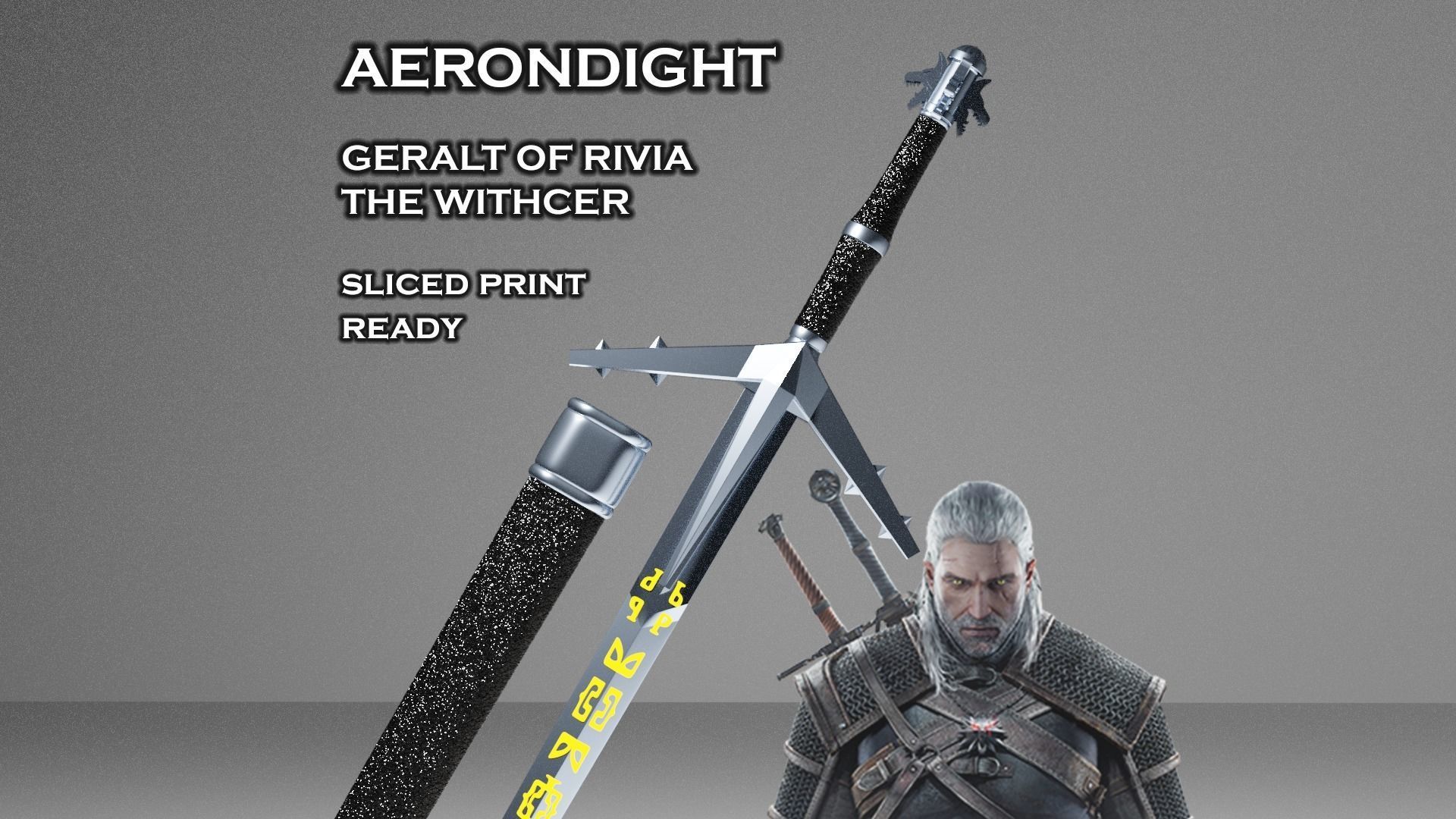 Aerondight - Witcher Silver Sword -Sliced Print Ready- Geralt 3D model ...
