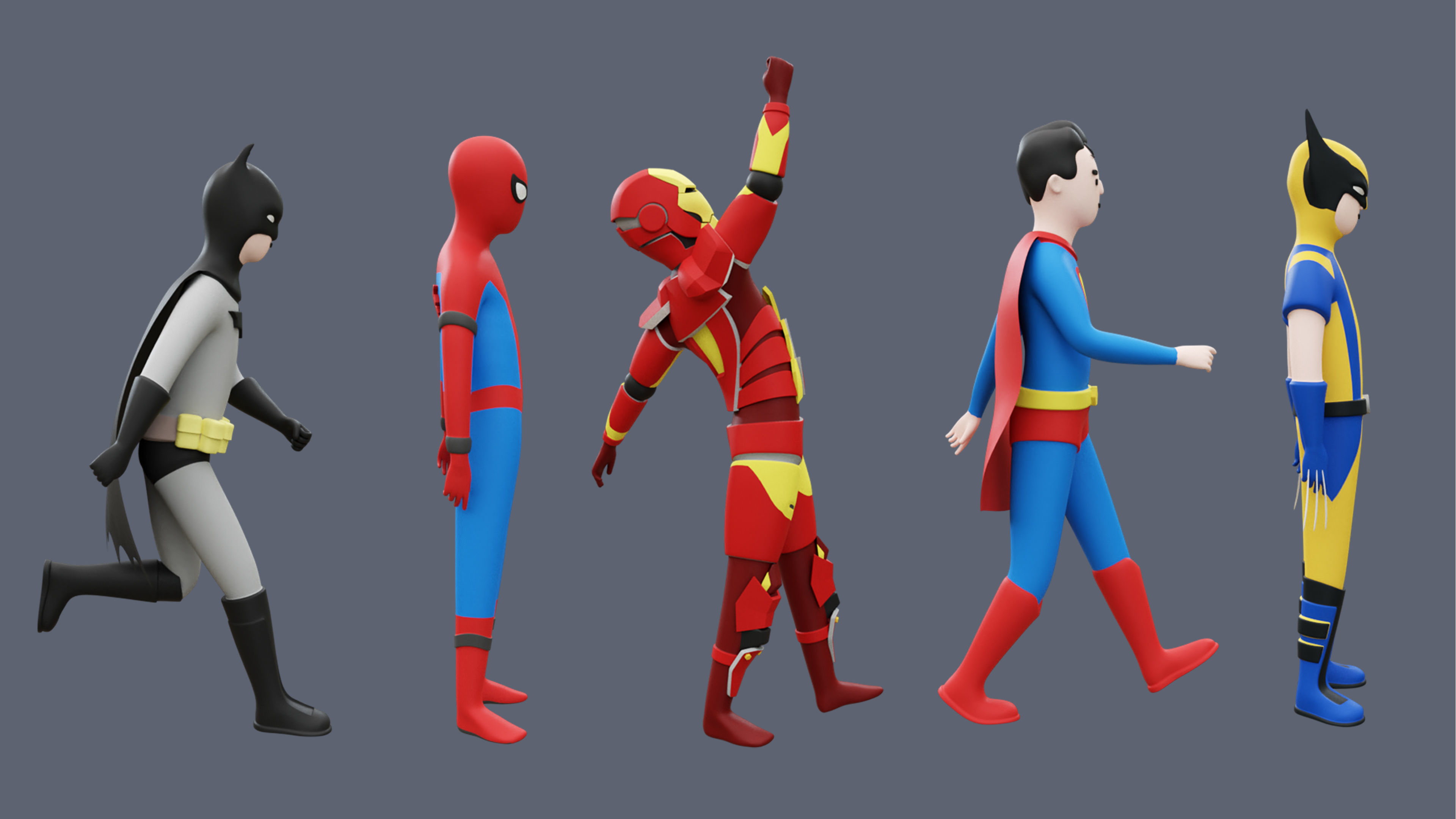 3D model superheroes characters 3 07 VR / AR / low-poly rigged animated ...