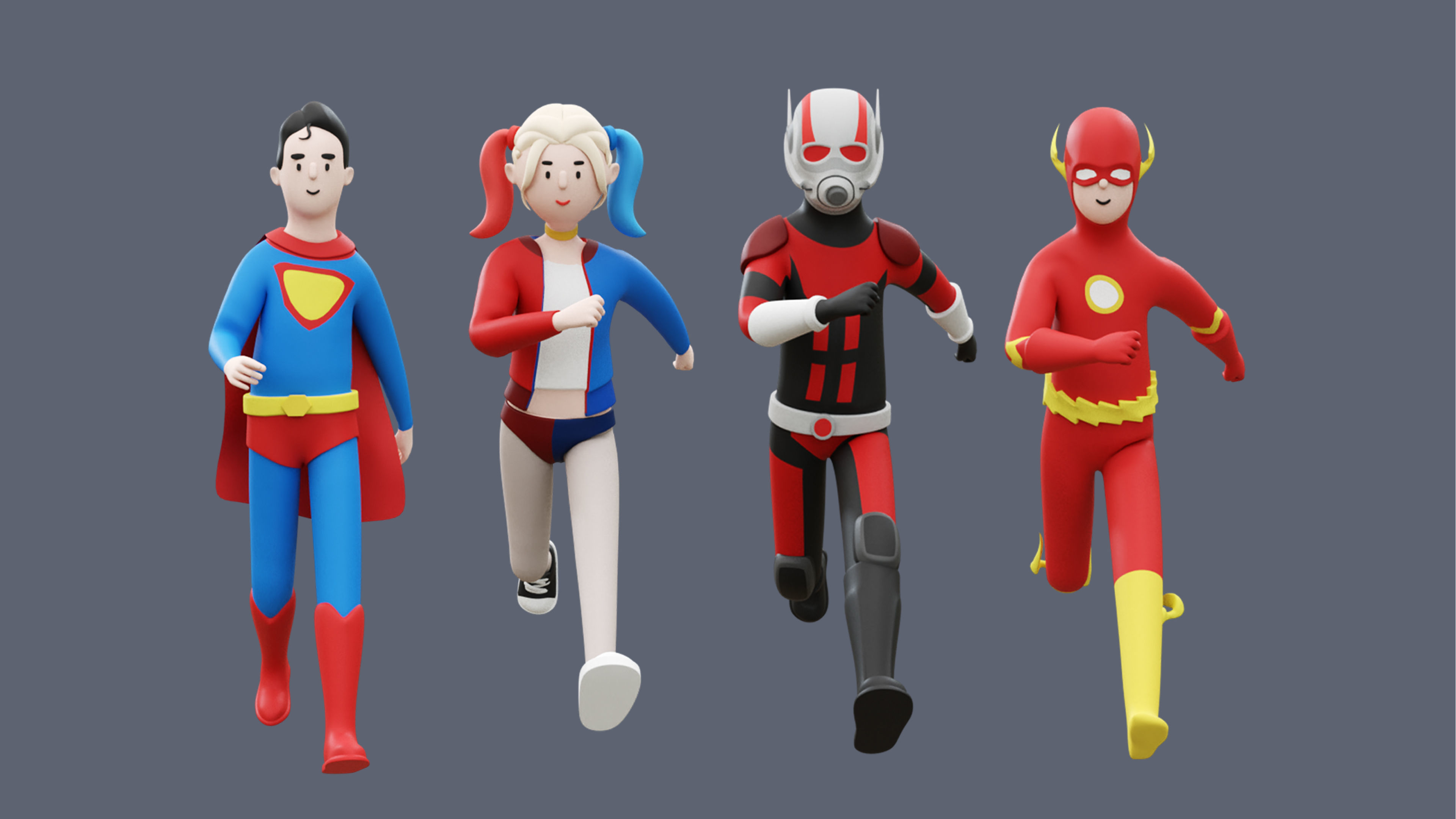3D model superheroes characters 3 07 VR / AR / low-poly rigged animated ...