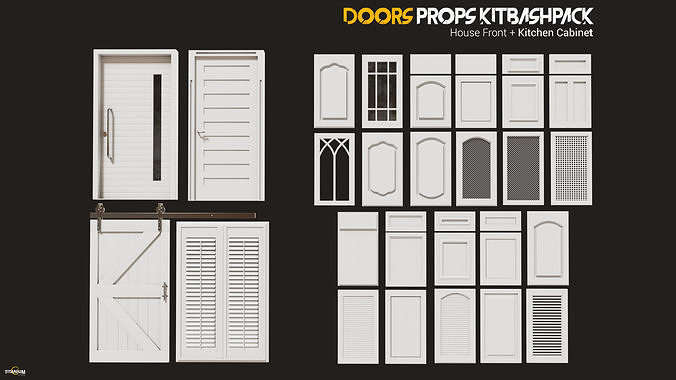 Doors Kitbash Cabinet Doors And House Front Doors free VR / AR / low ...