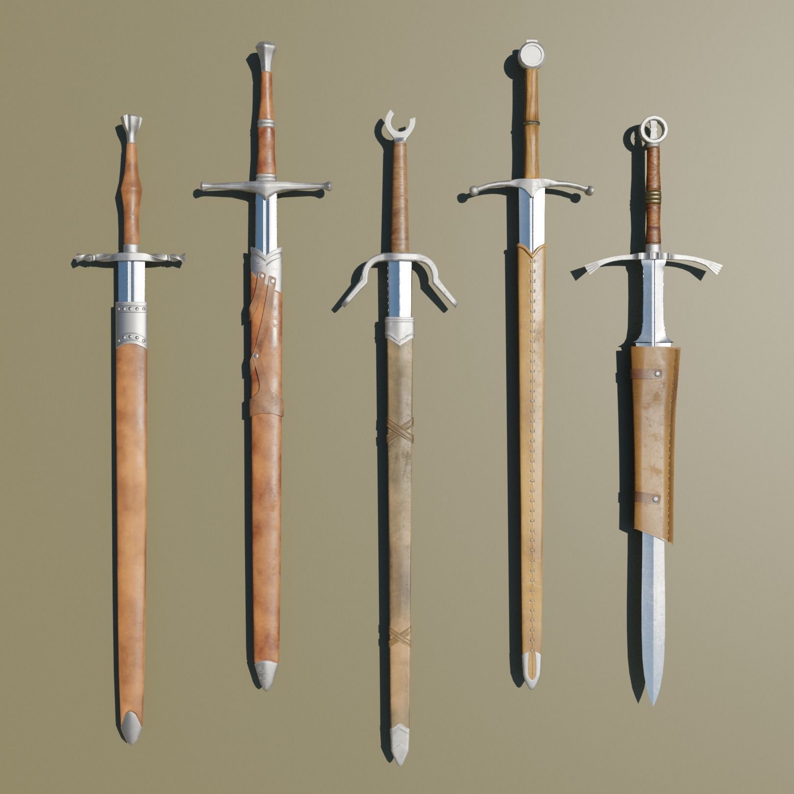 3D model HQ PBR 5 Sheathed Swords VR / AR / low-poly | CGTrader