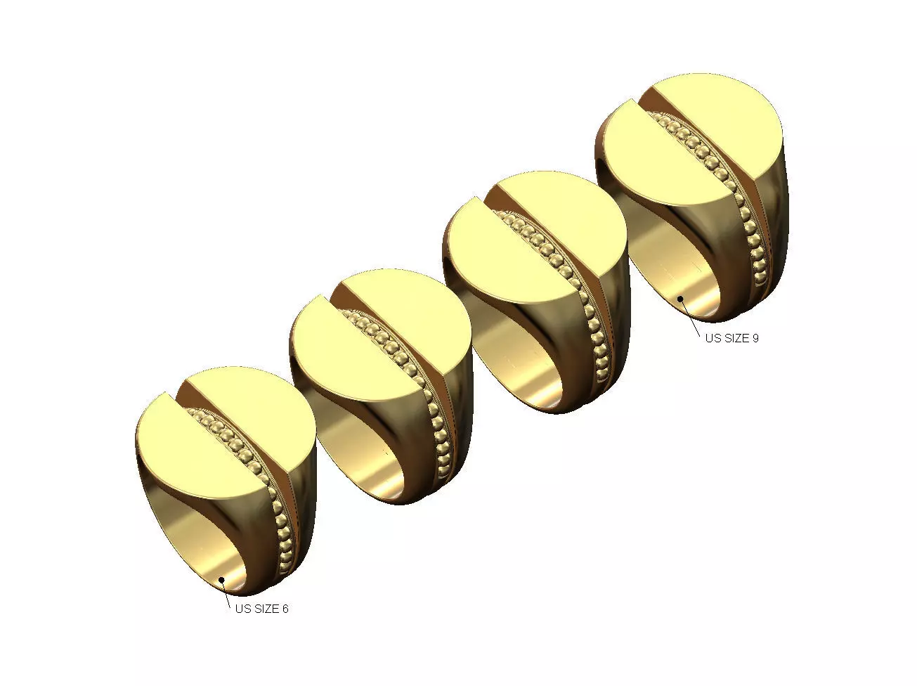 Beaded split round signet ring US sizes 6to9 3D model 3D printable ...