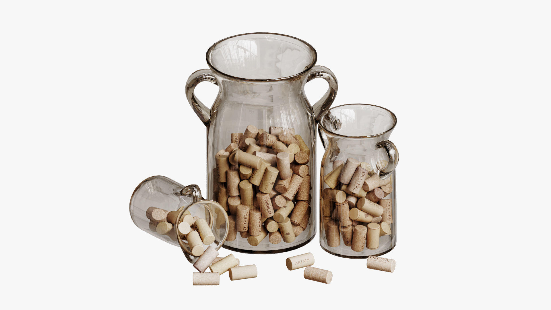 Decorative set of containers filled with wine corks 3D model | CGTrader