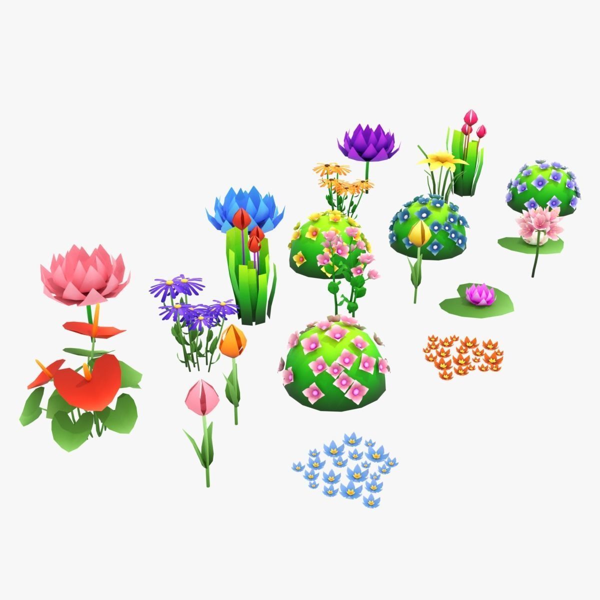 Stylize Low Poly Flowers Pack free VR / AR / low-poly 3D model | CGTrader