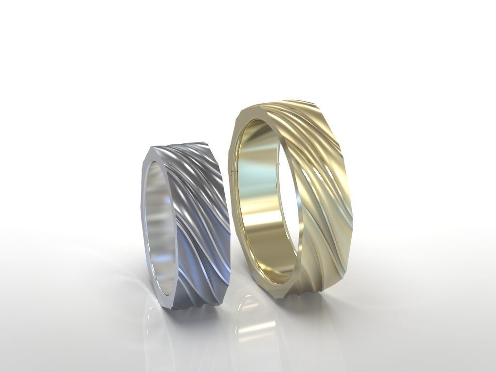 Wavy matt wedding rings set 3D model 3D printable | CGTrader