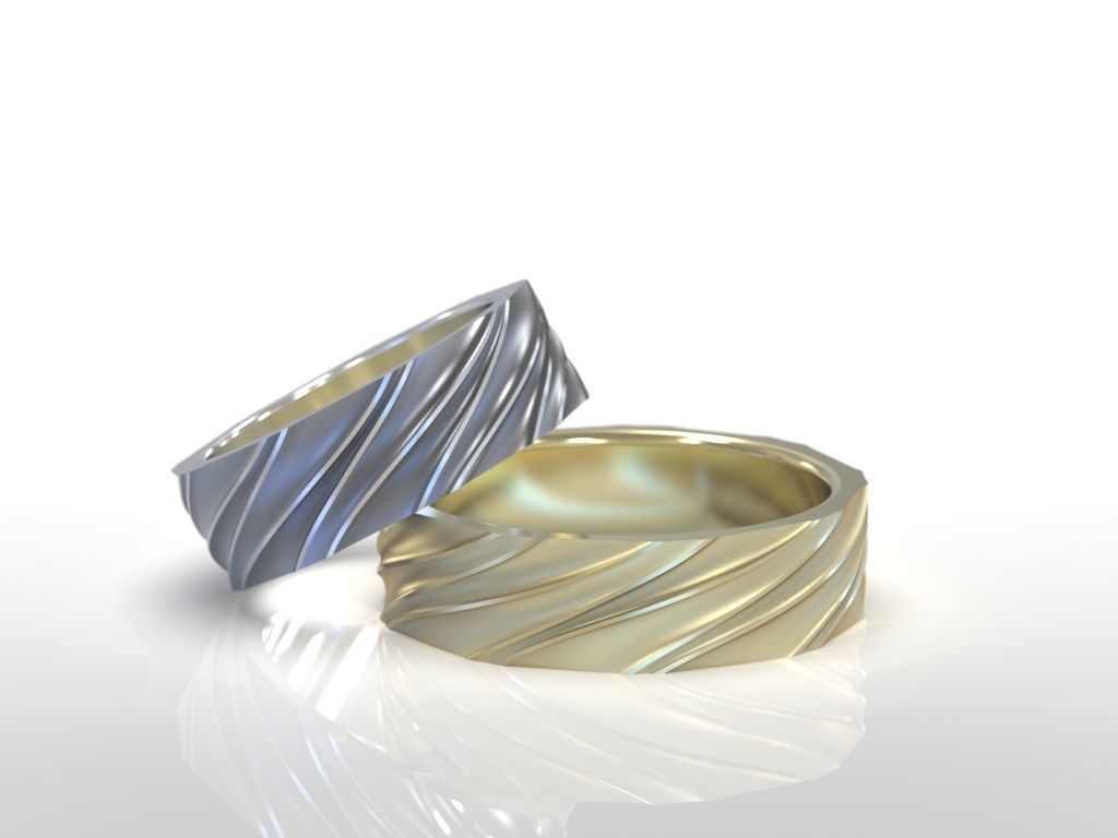 Wavy matt wedding rings set 3D model 3D printable | CGTrader