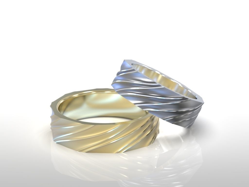 Wavy matt wedding rings set 3D model 3D printable | CGTrader