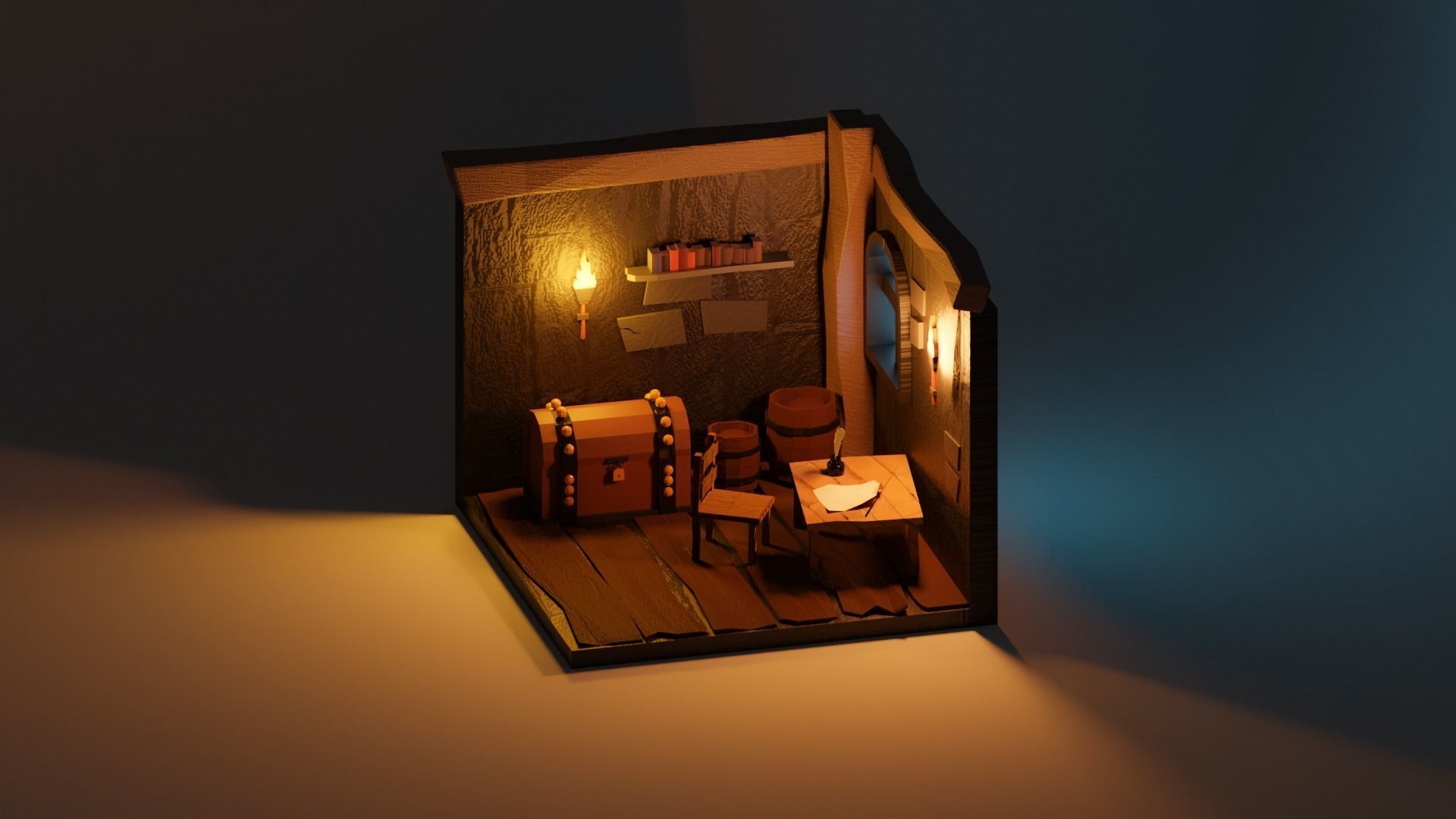 Medieval Study Room isometric low poly free 3D model | CGTrader