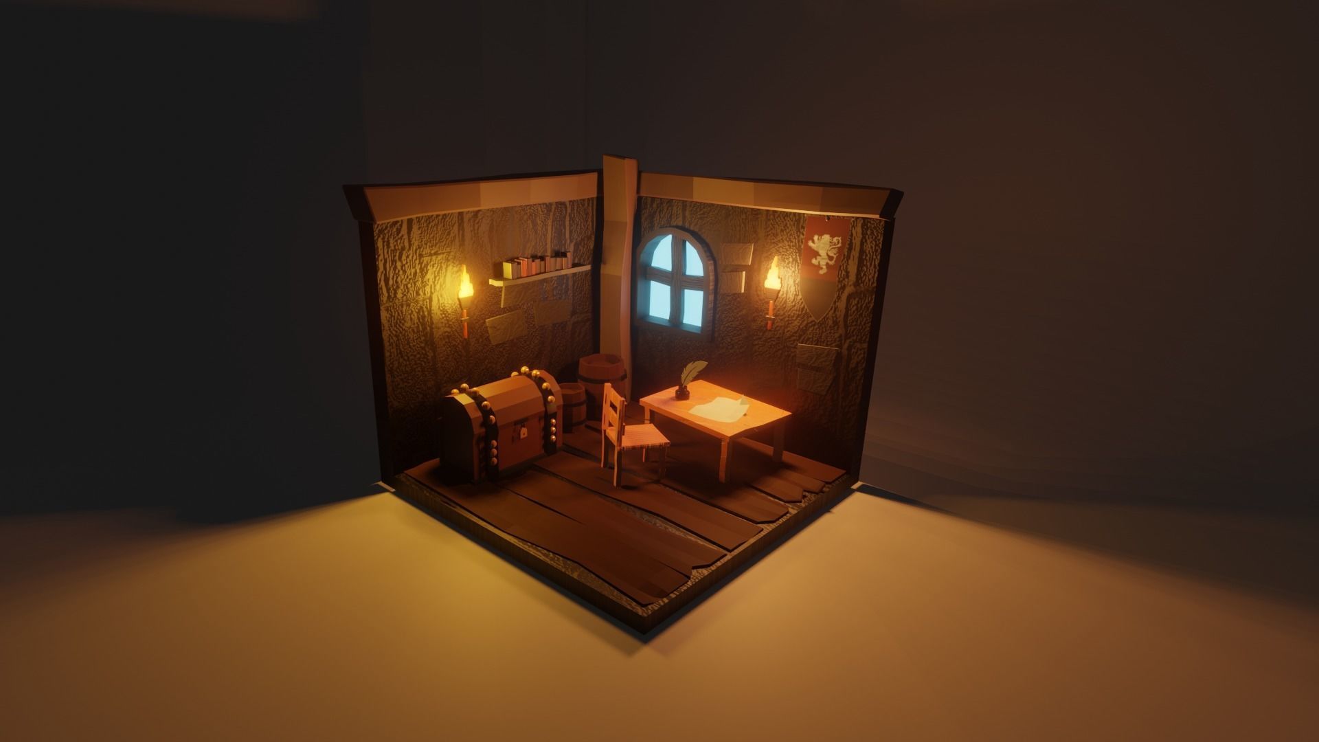 Medieval Study Room isometric low poly free 3D model | CGTrader