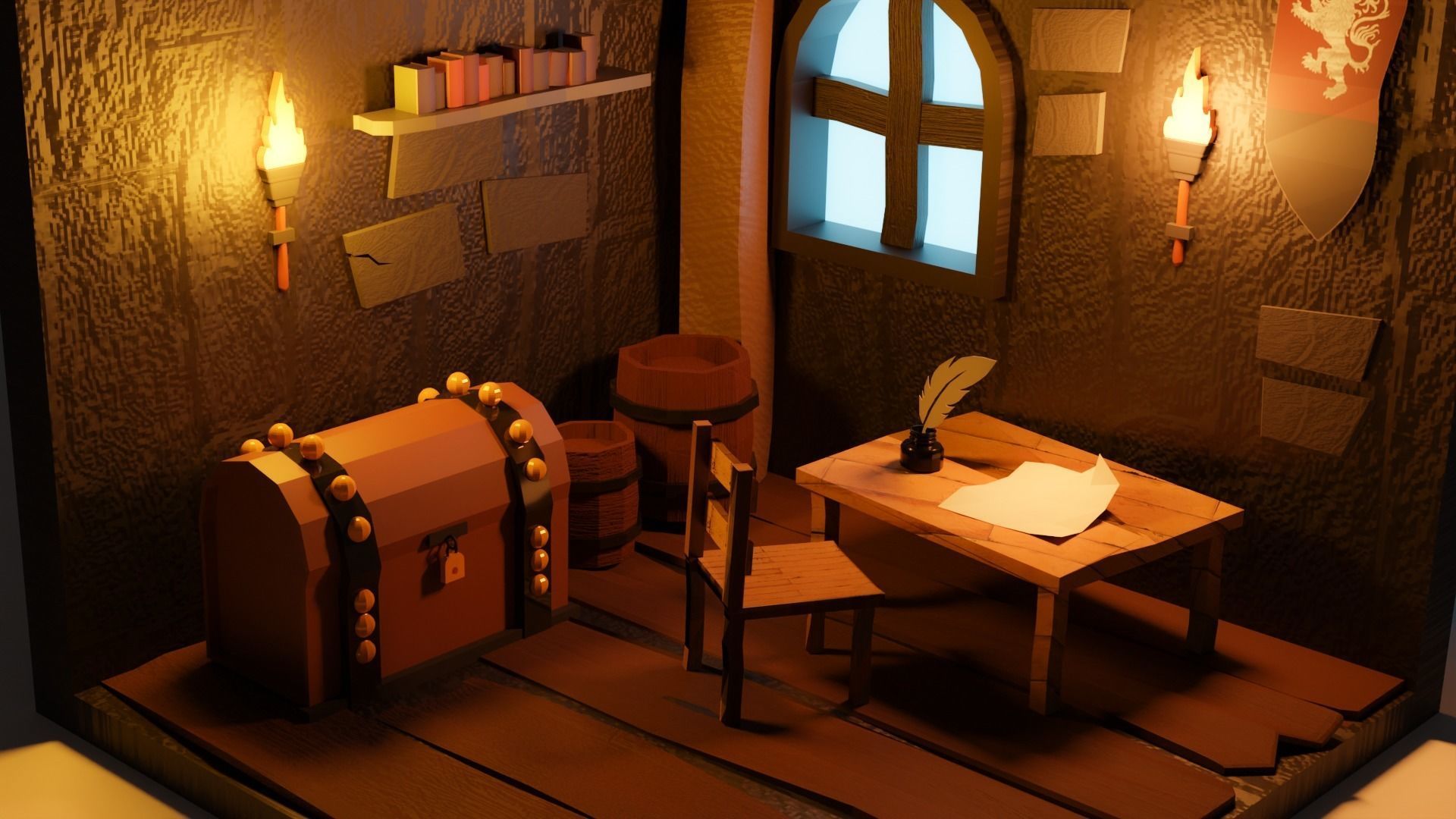 Medieval Study Room isometric low poly free 3D model | CGTrader