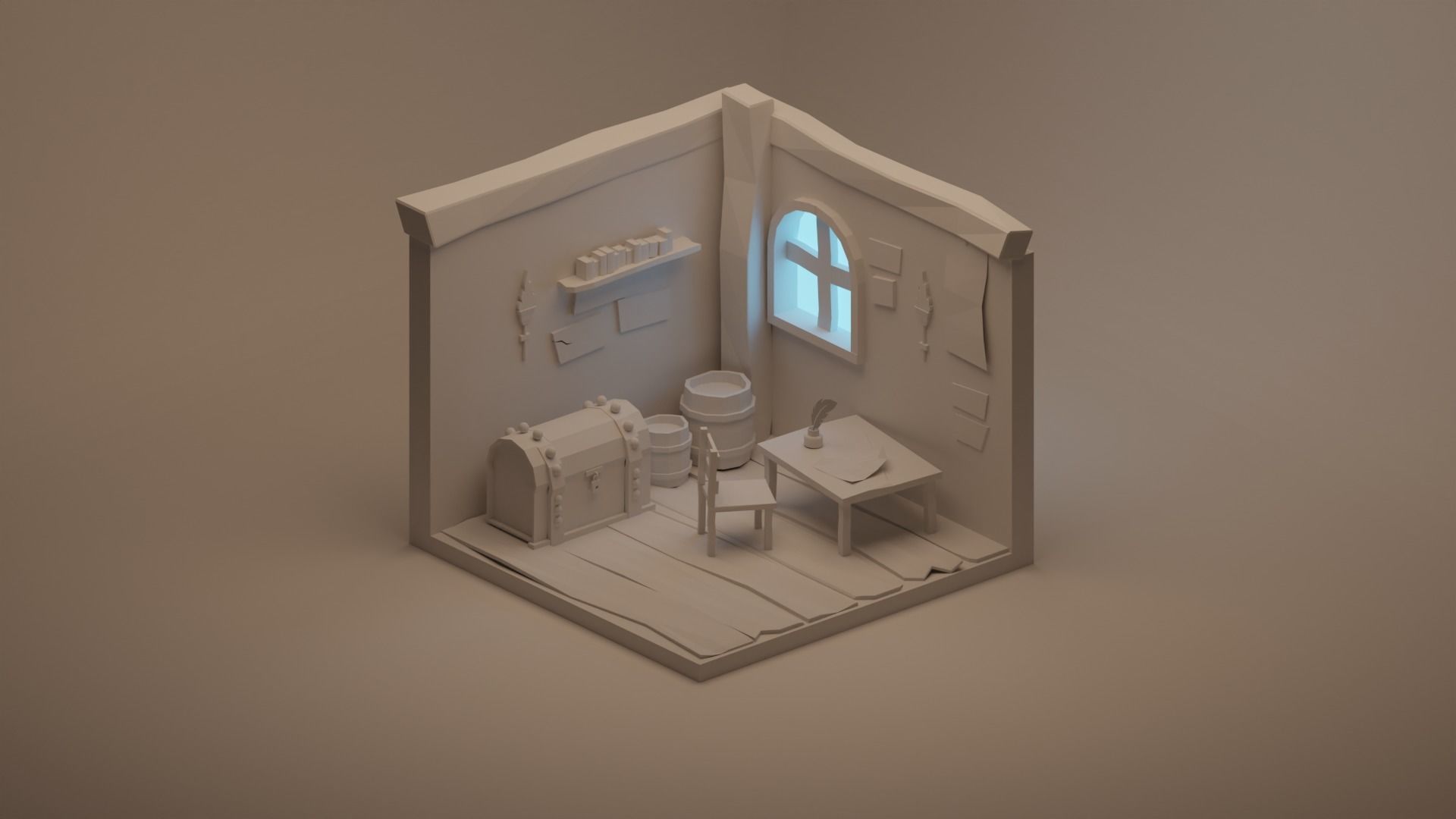Medieval Study Room isometric low poly free 3D model | CGTrader